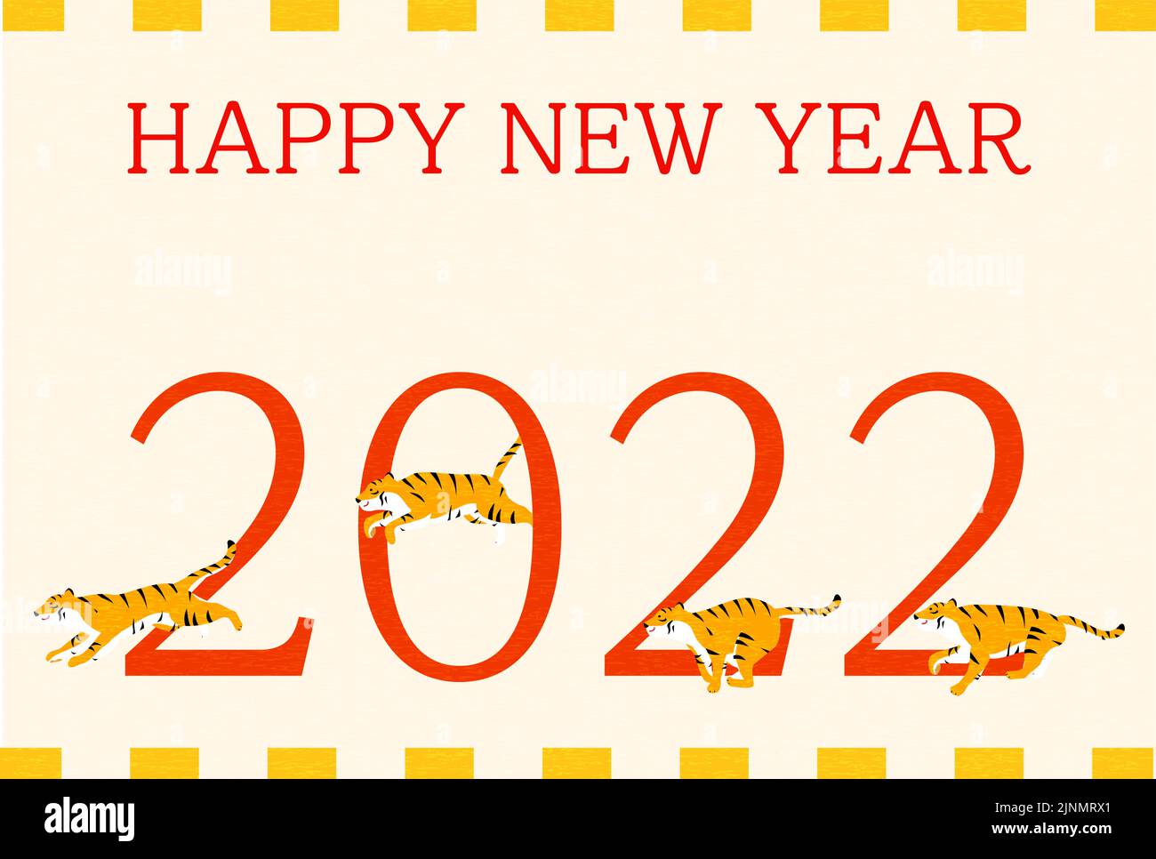 2022 New Year's card, Tiger year, 4 tigers running and flying according to the characters of ...