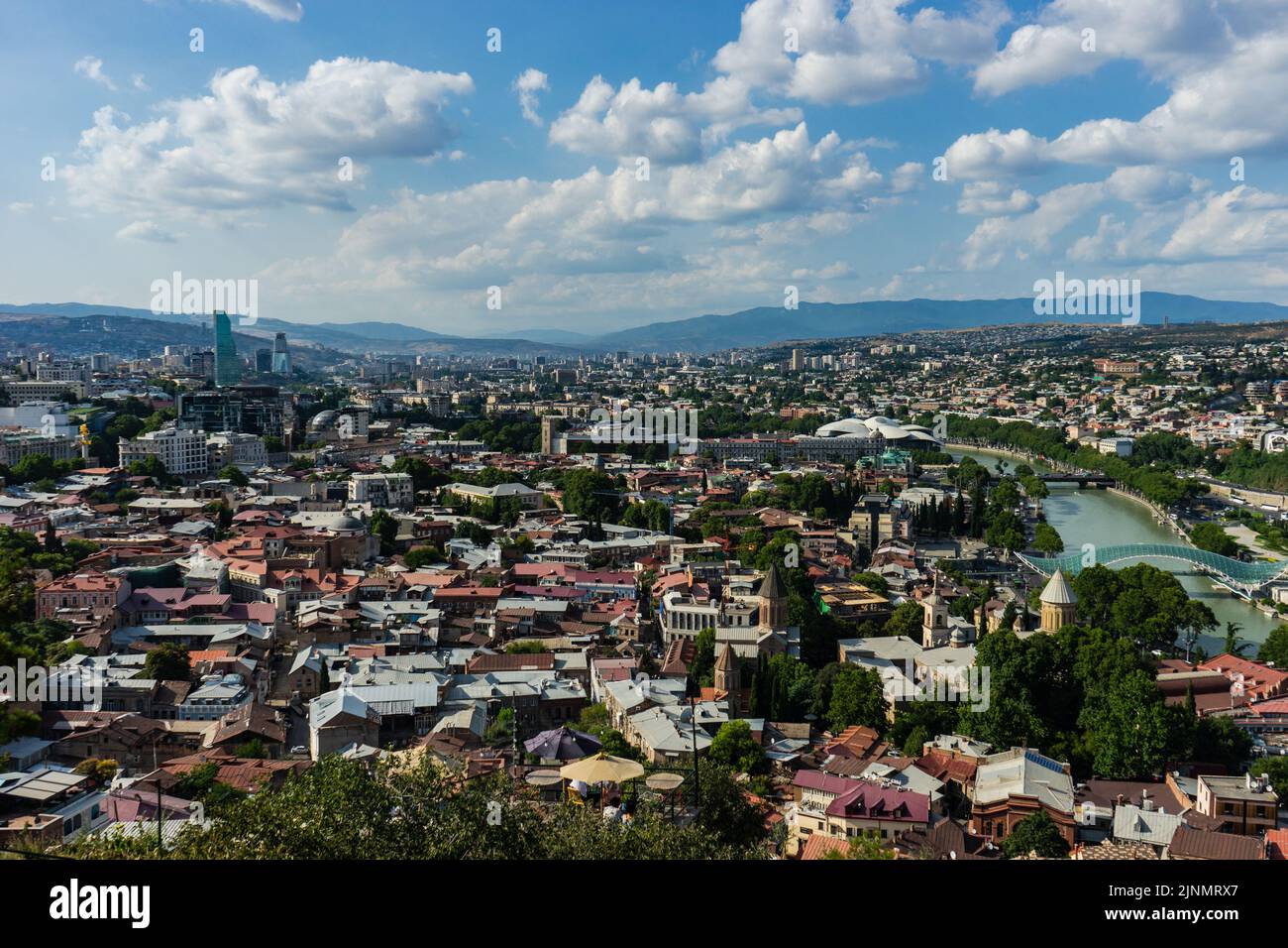 Tbilisi's cityscape with overview of Old town medieval architecture and ...