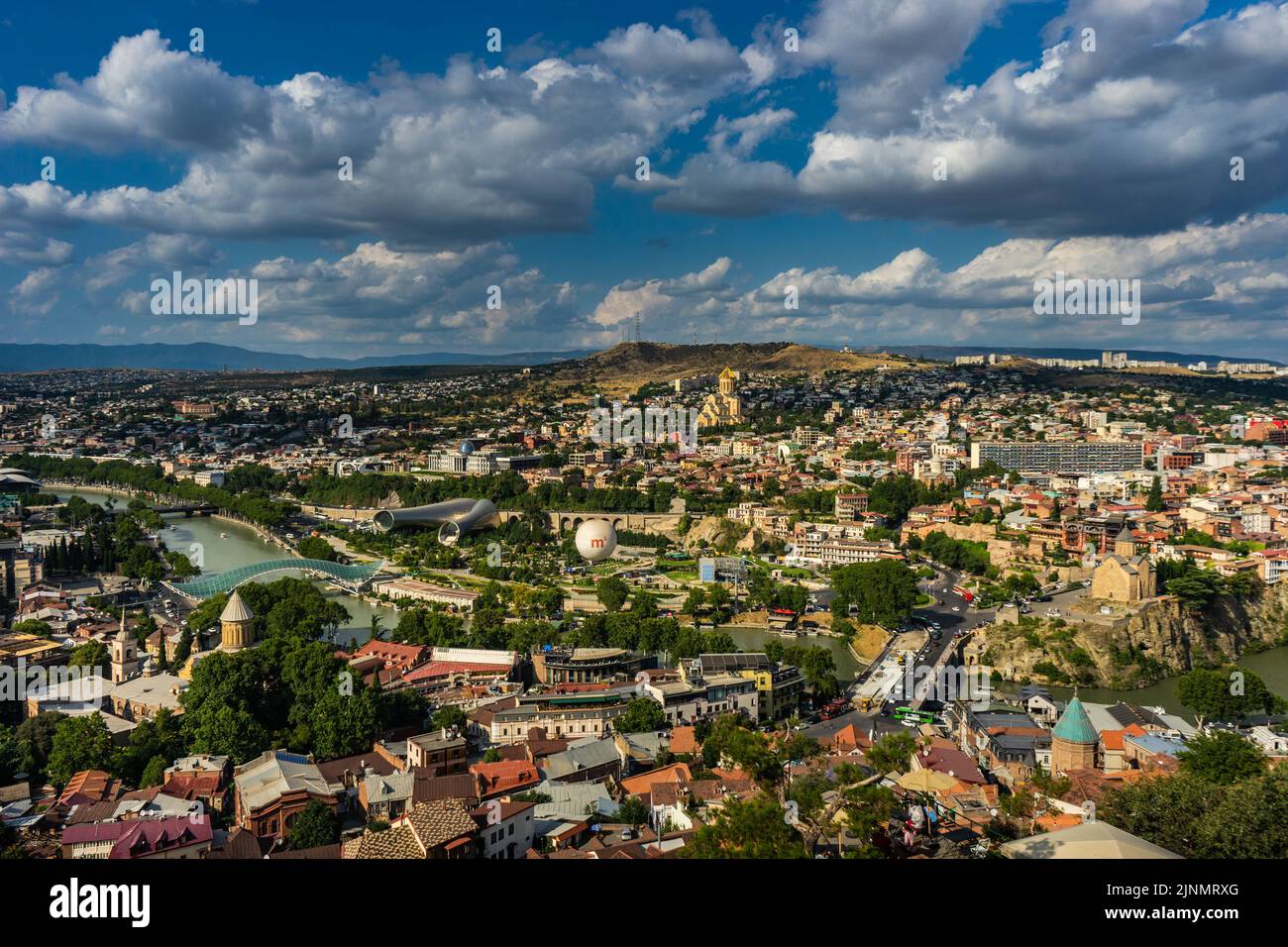 Tbilisi's cityscape with overview of Old town medieval architecture and ...