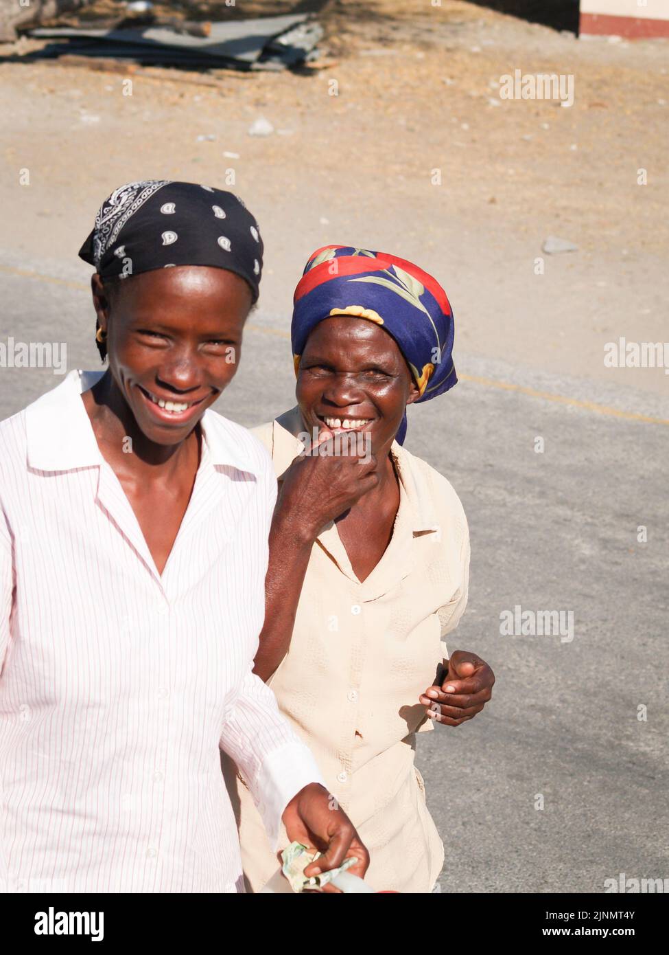 Botswana Africa - August 28 2007; Two African women in village street ...