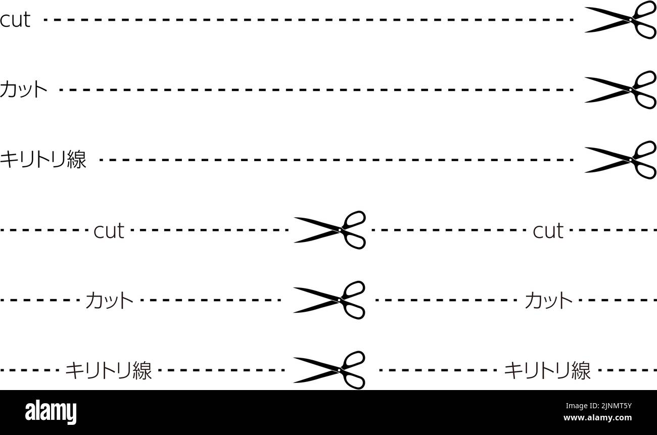Cut line with scissors and cut letters -Translation: Cut, cut line ...