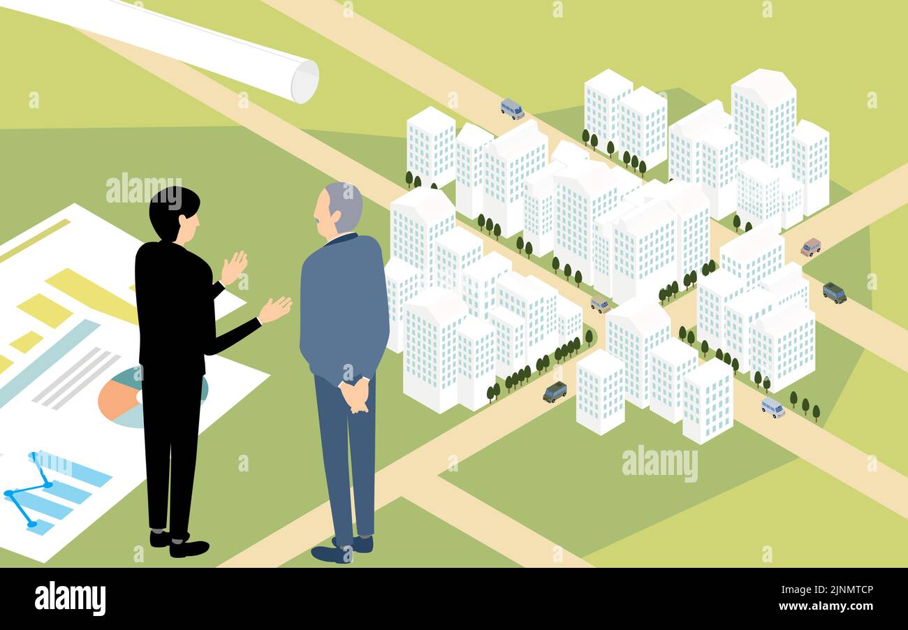 Image of urban development, isometric illustration of building town ...