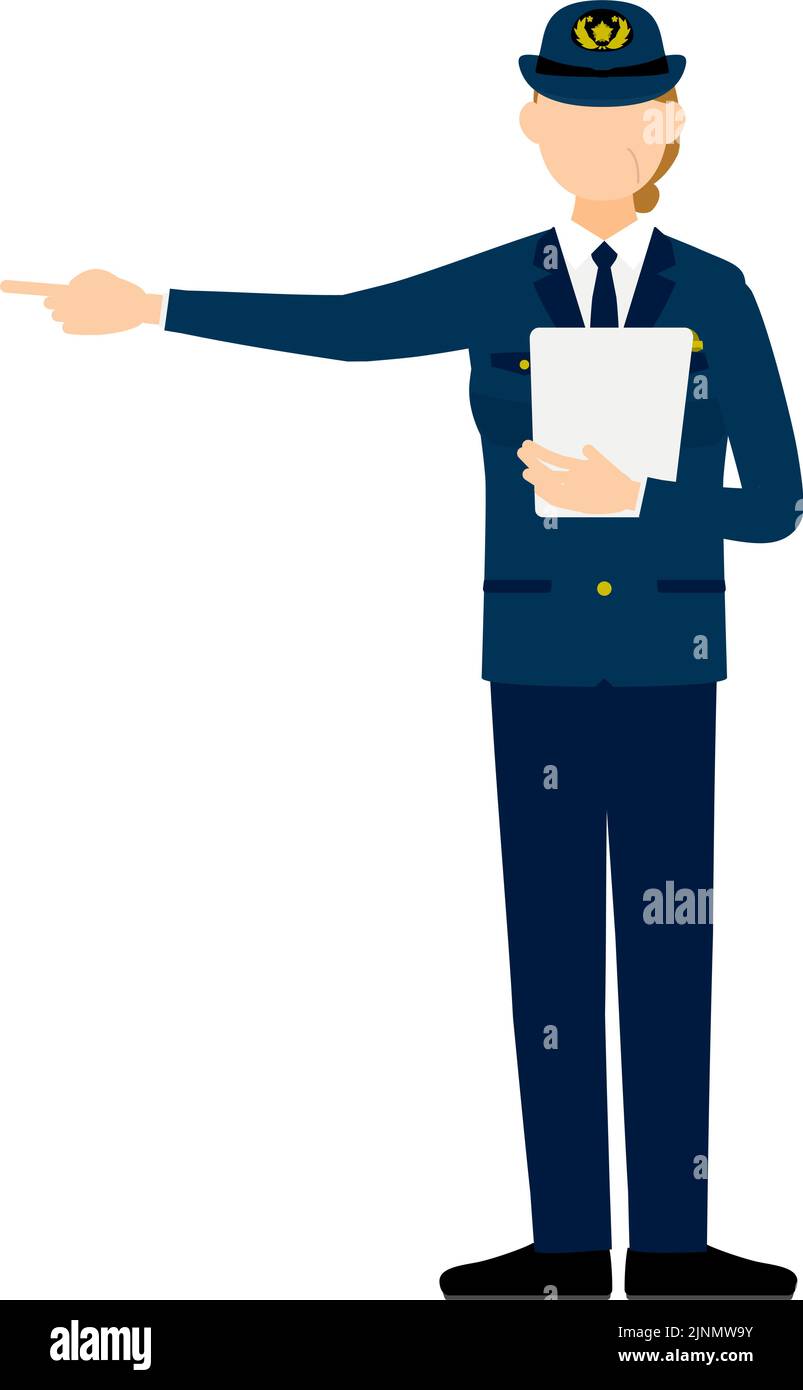 Senior female police officer posing, Pointing with a clipboard Stock ...