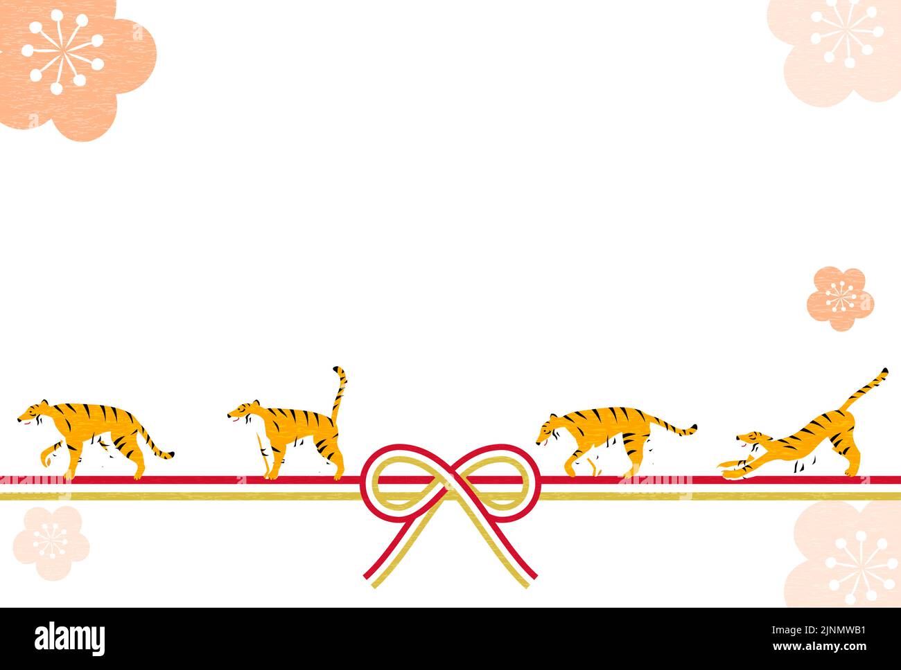 2022 New Year's card, tiger year, four tigers and plum blossoms walking on Mizuhiki Stock Vector ...