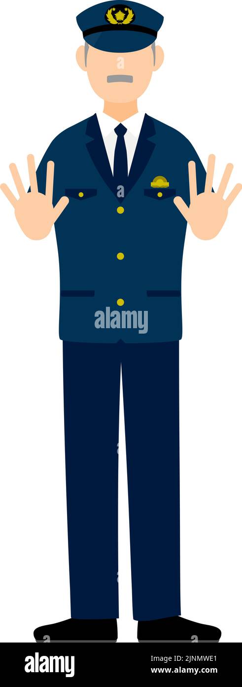 Senior male police officer posing, Putting both hands out in front of ...