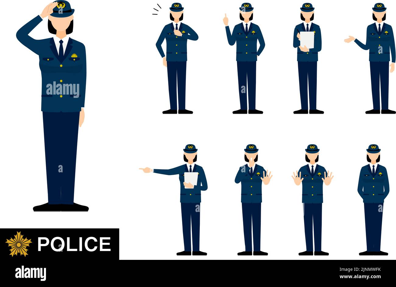 9 posed sets of young female police officers, saluting, stopping ...