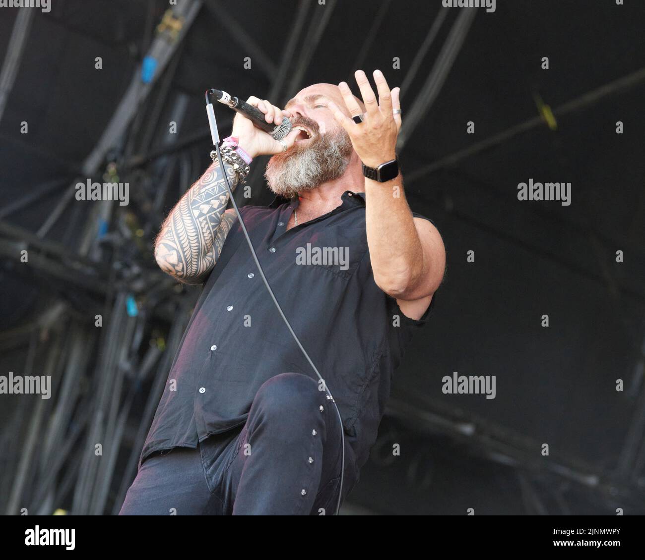 Catton Park, UK, 12 Aug, 2022, Sorcerer performs on the Main stage at ...