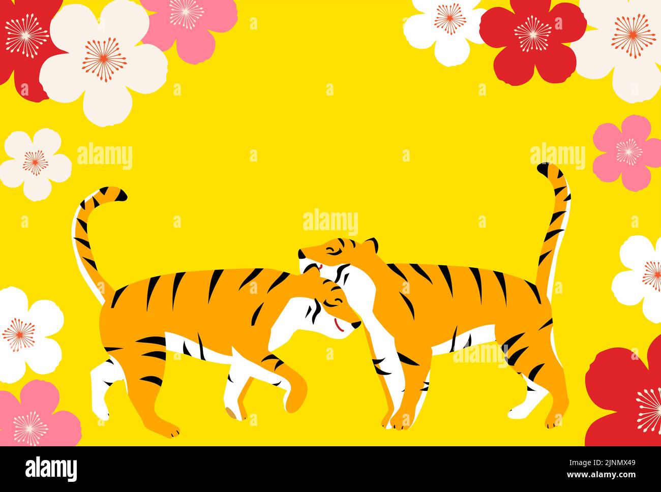 New Year's card with two tigers greeting each other, Year of the Tiger 2022 Stock Vector Image ...