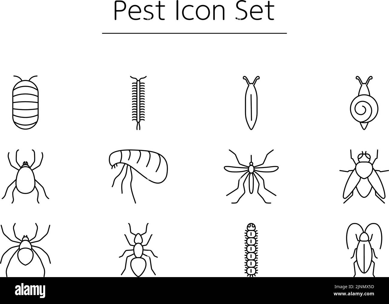 Simple icon set of unpleasant pests, cockroaches, mites, mosquitoes ...