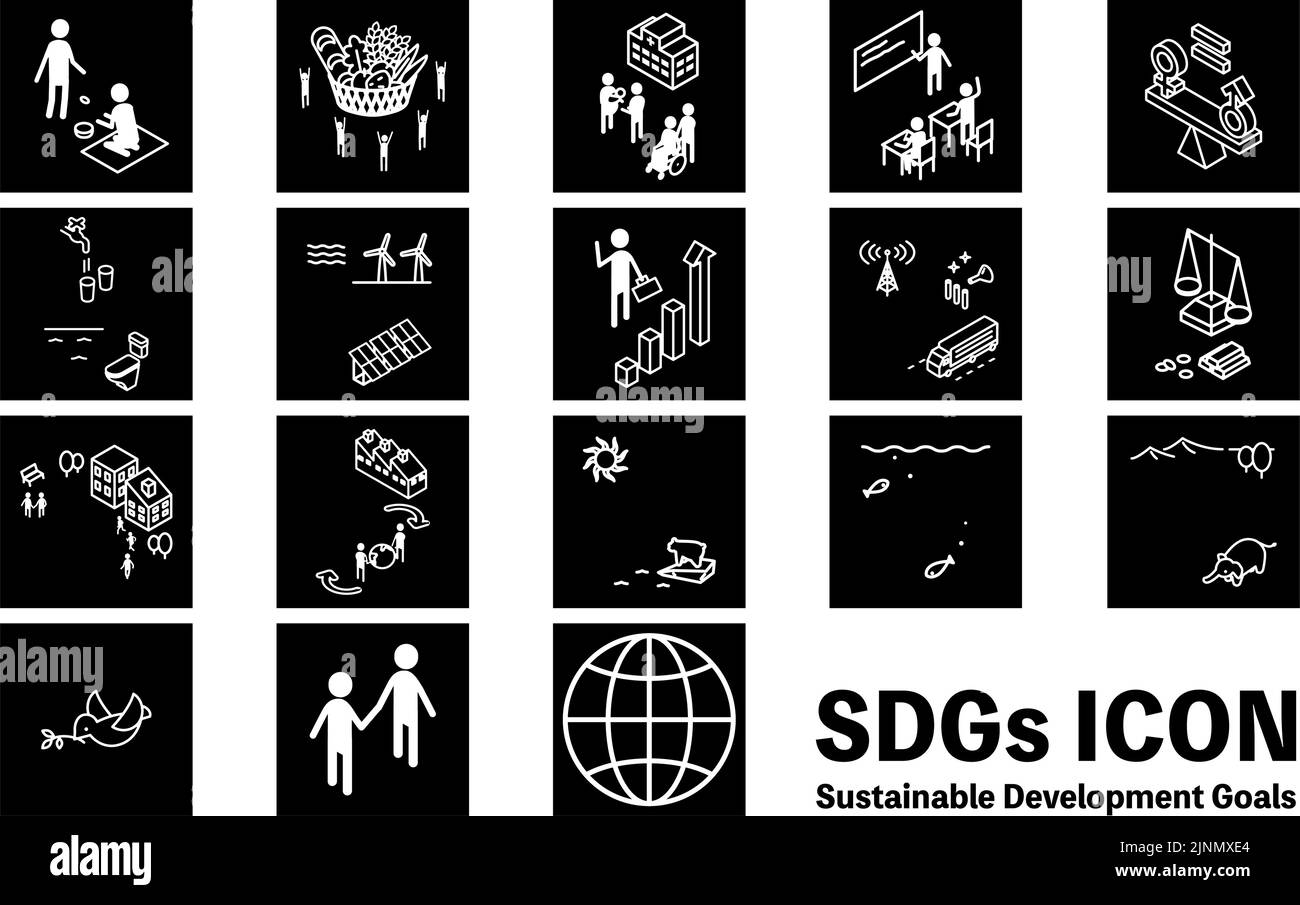 SDGs, 17 goals square icons, black and white version Stock Vector Image ...