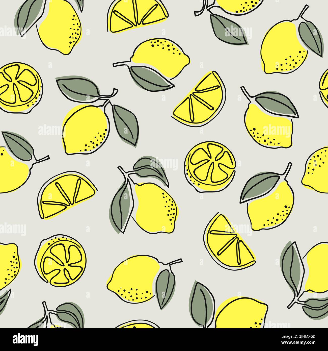 Seamless one line drawing lemons pattern. Minimal citrus lemon fruit ...