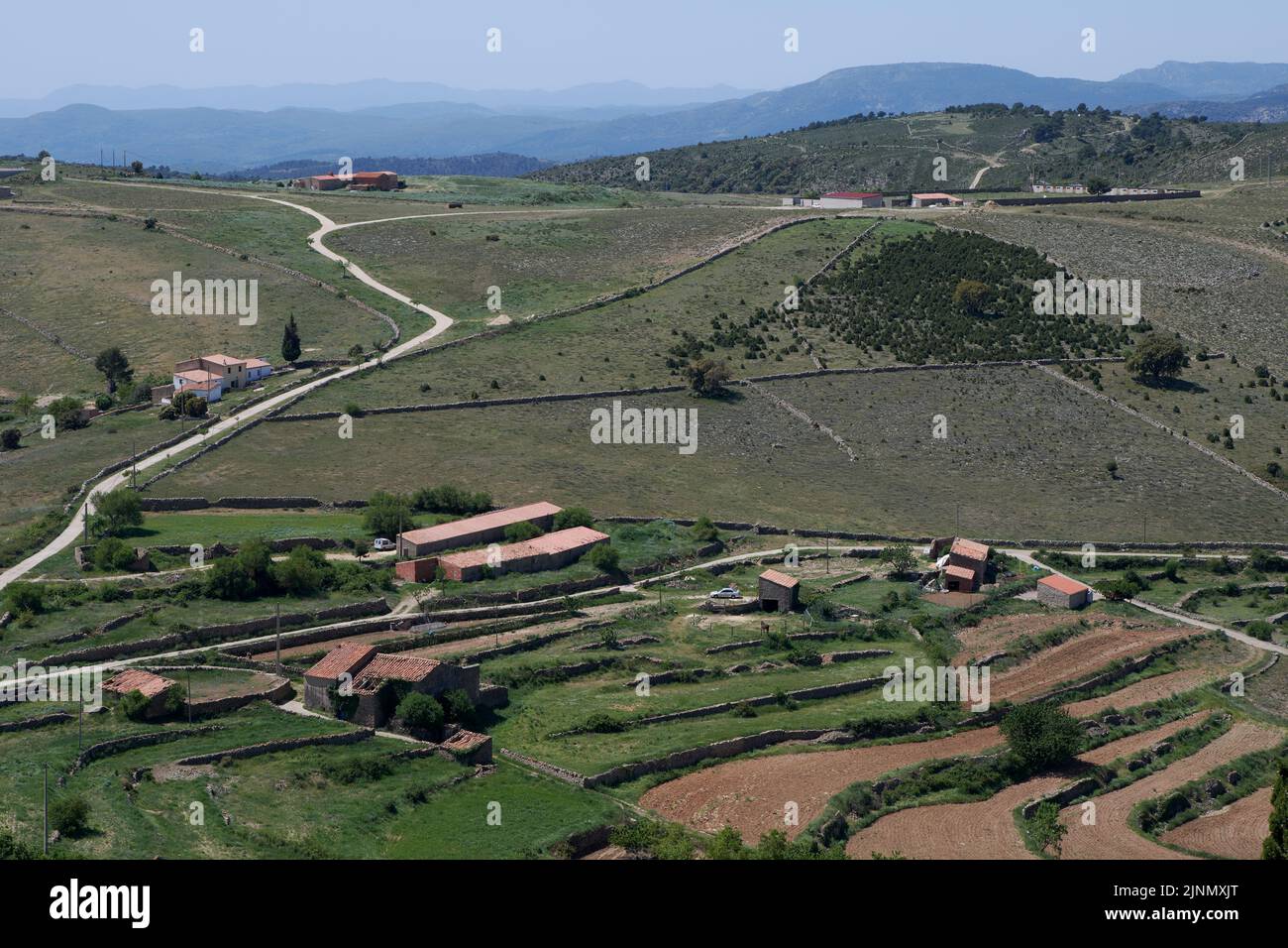 Panoramic view of the land with trees and cultivated land of Culla ...