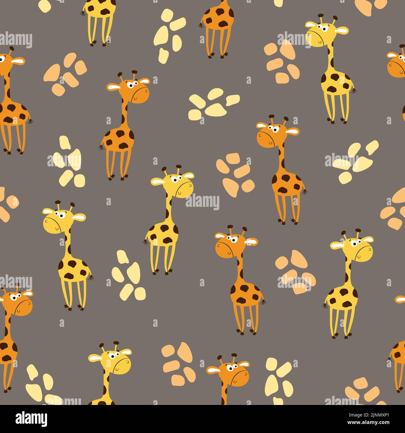 Seamless African pattern with cartoon giraffes. Vector print for kids ...