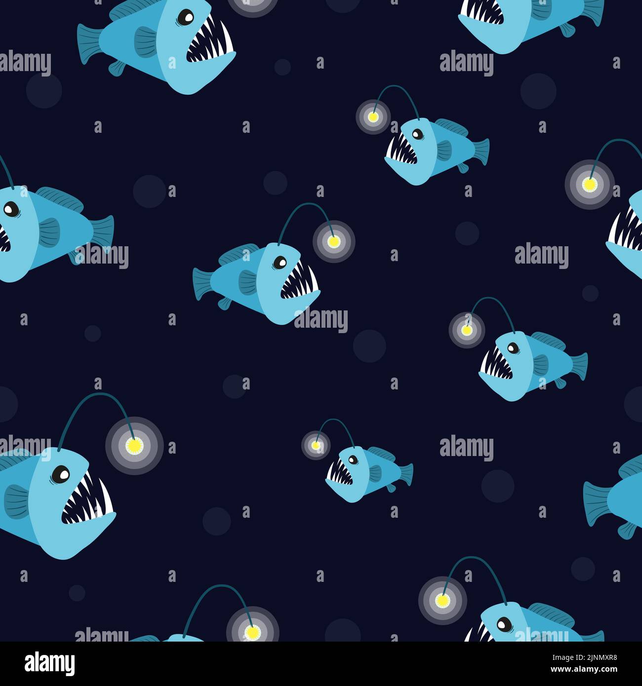 Seamless cartoon angler fish pattern. Vector marine background with ...
