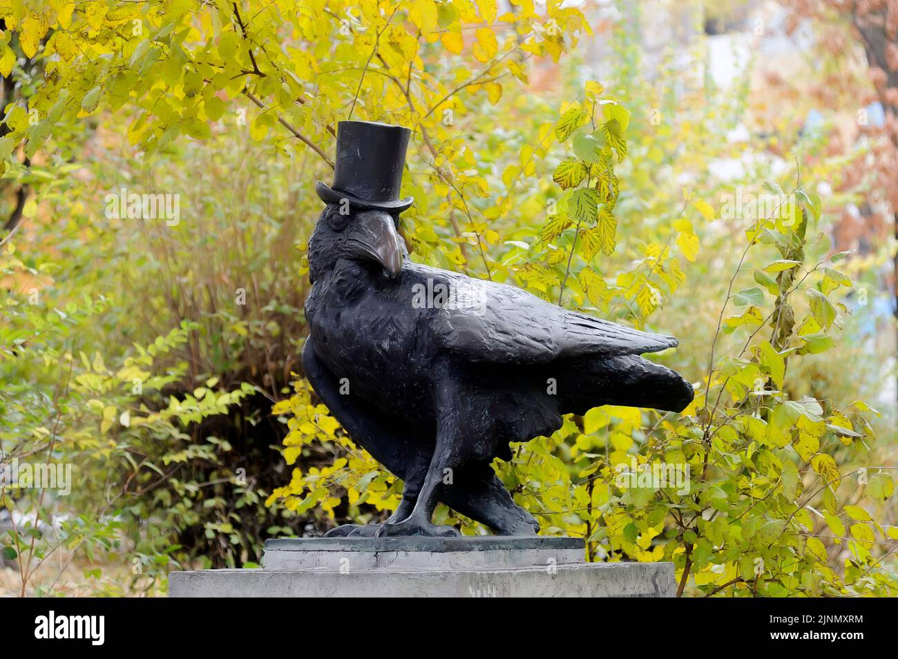 Intellectual raven in top hat sculpture in the park in Kyiv Ukraine ...