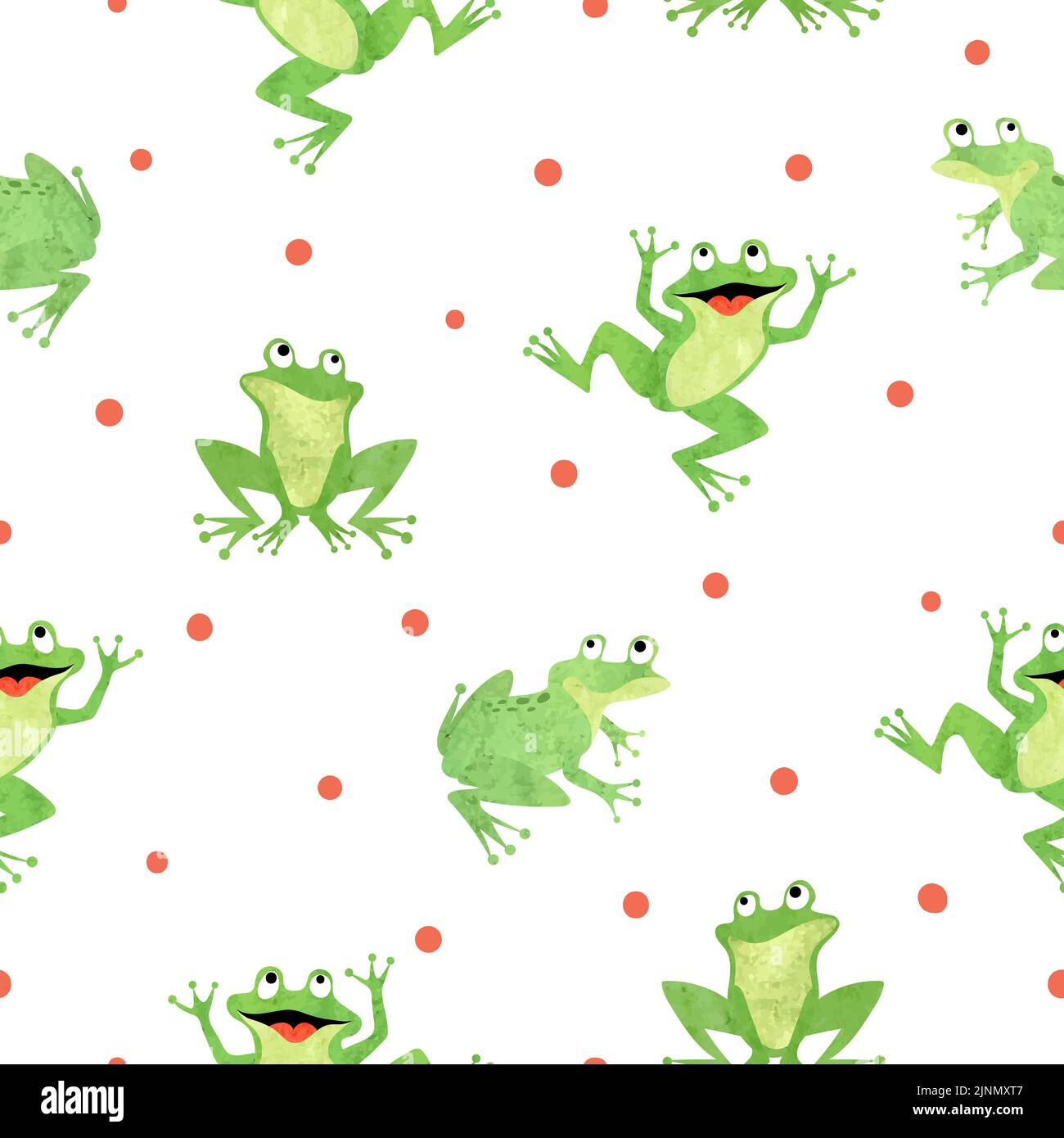 Cute frog pattern. Seamless vector background with cartoon green frogs ...