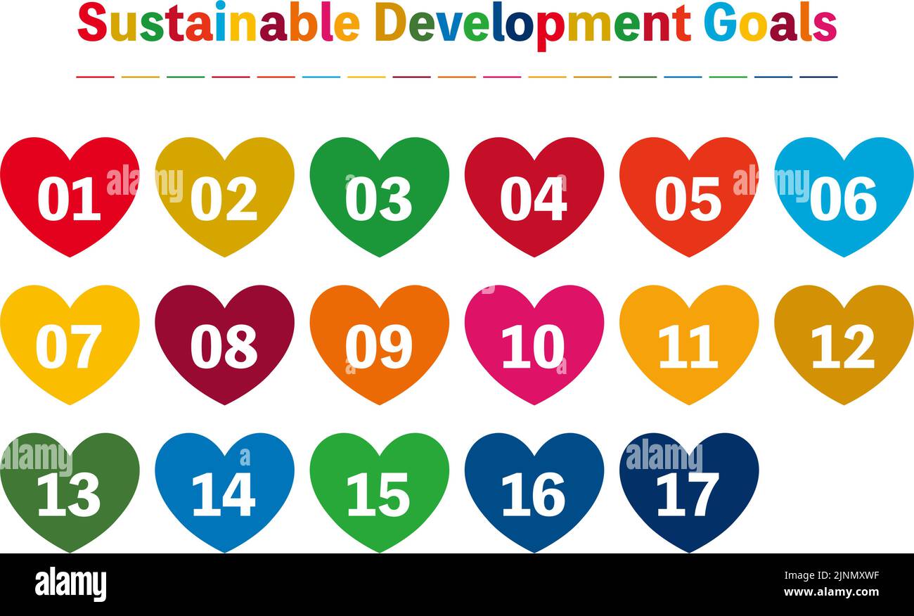SDGs, a set of labels for development goals in 17 prescribed colors ...