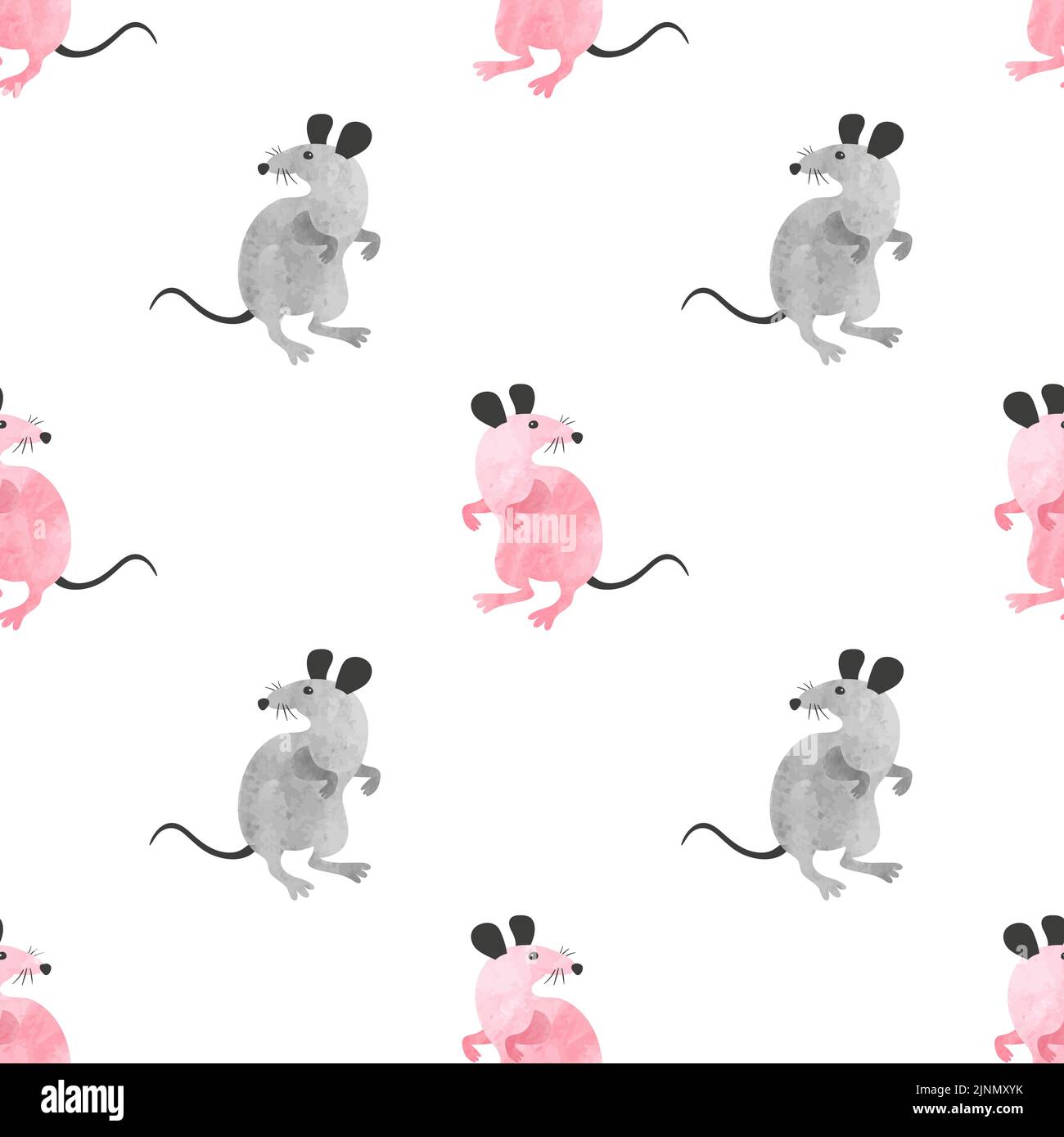 Cartoon rat pattern. Vector seamless watercolor mouse illustration ...