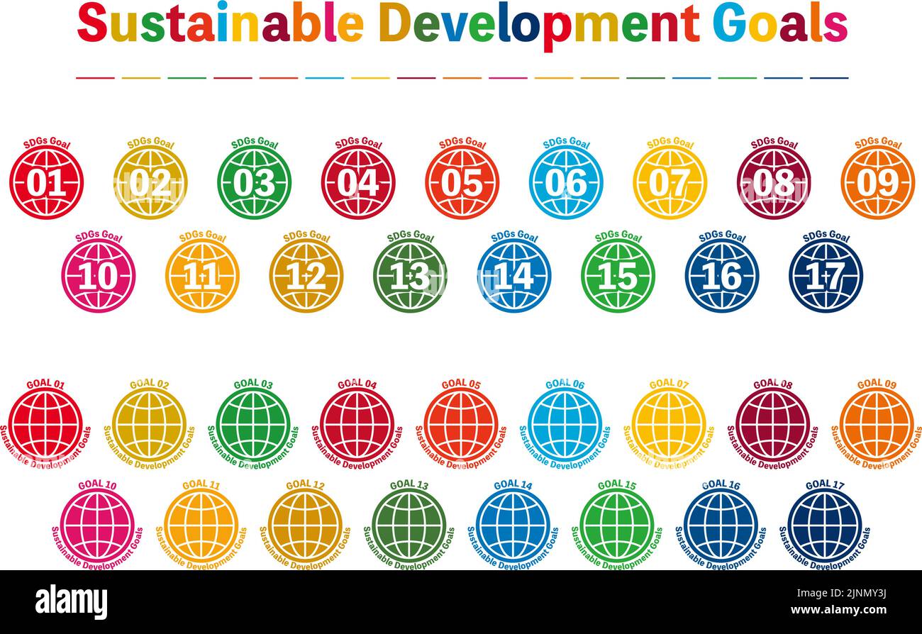 SDGs, a set of labels for development goals in 17 prescribed colors ...
