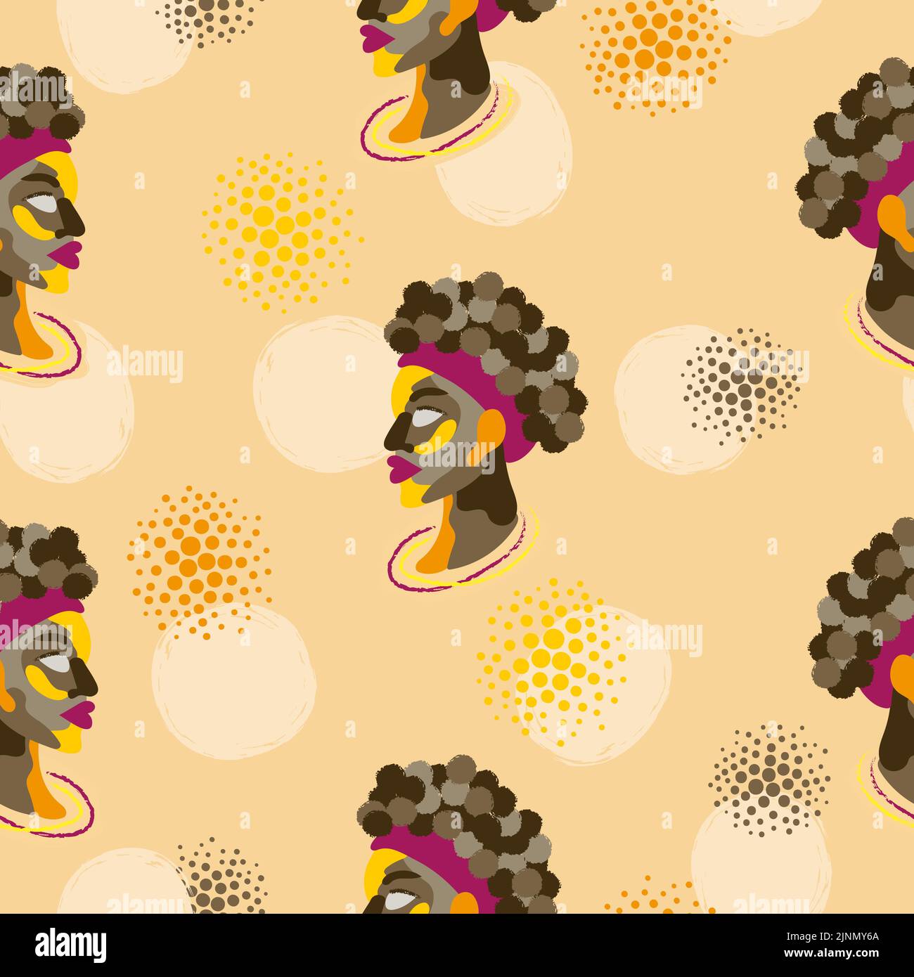 Afro woman abstract portrait seamless pattern. Vector African girl ...