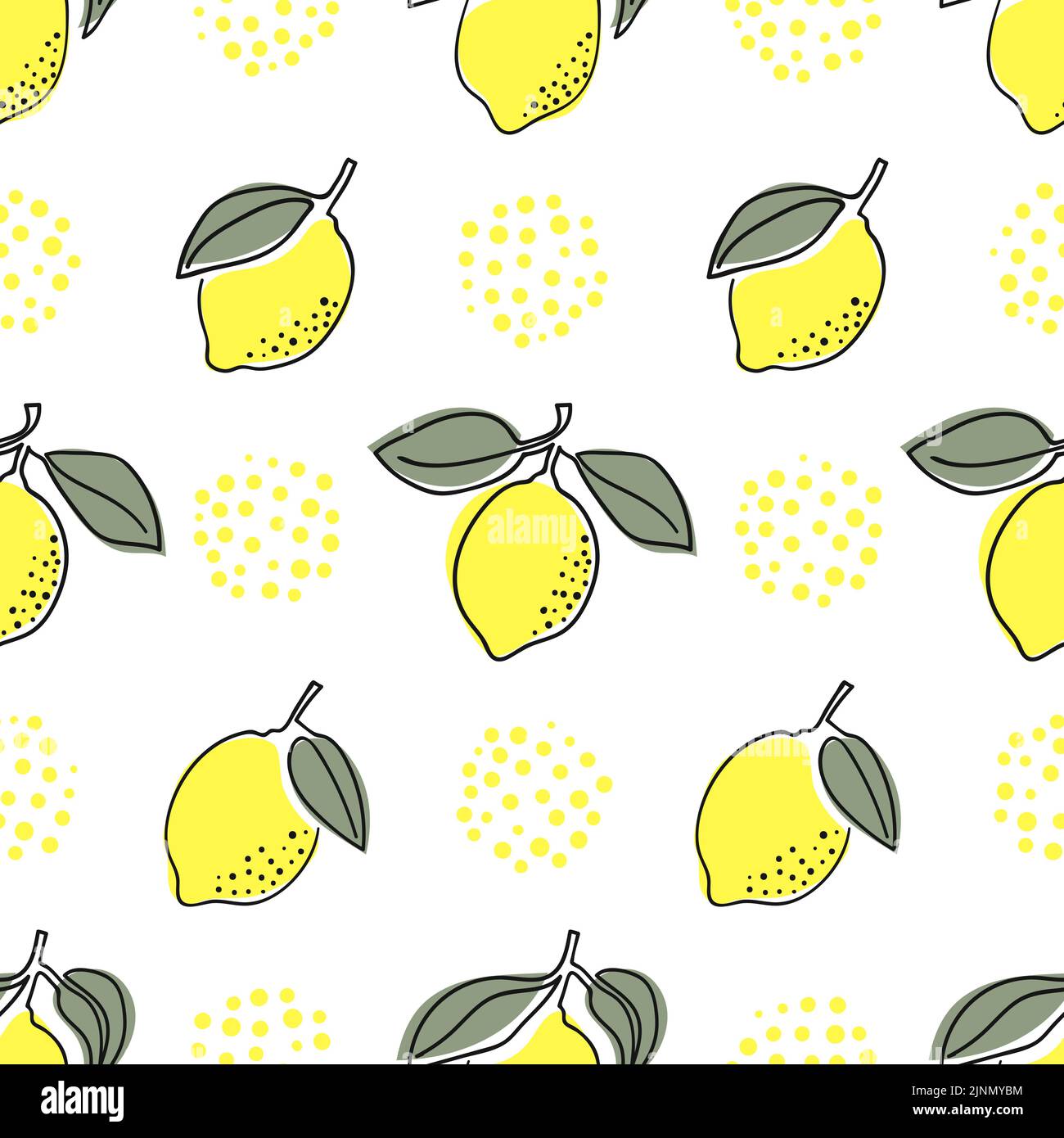 Seamless lemons pattern. Minimal one line citrus lemon fruit vector ...