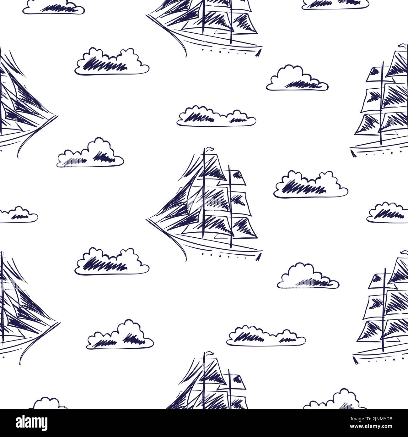 Seamless sailing yacht sketch pattern. Vector sea background with boats ...