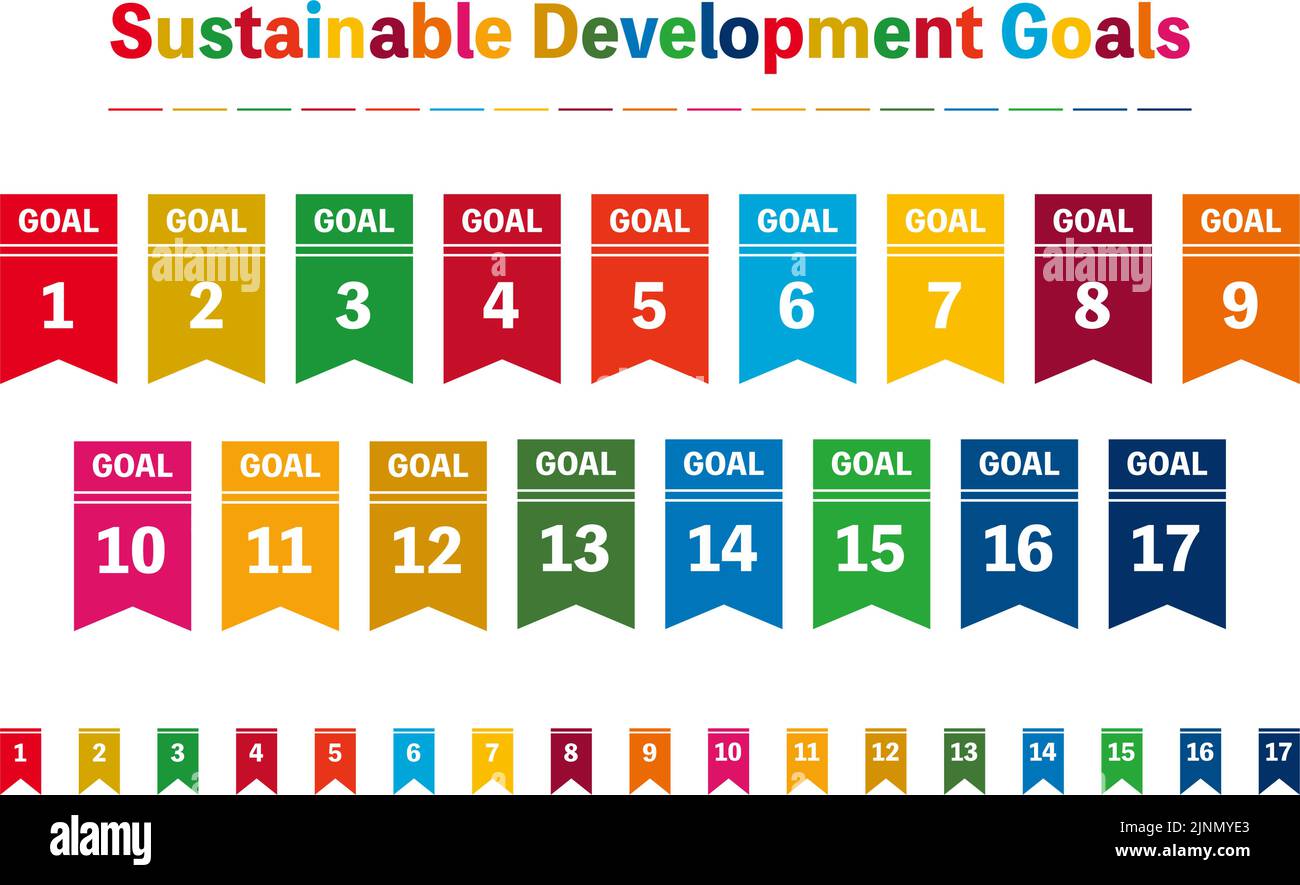 SDGs, a set of labels for development goals in 17 predetermined colors ...