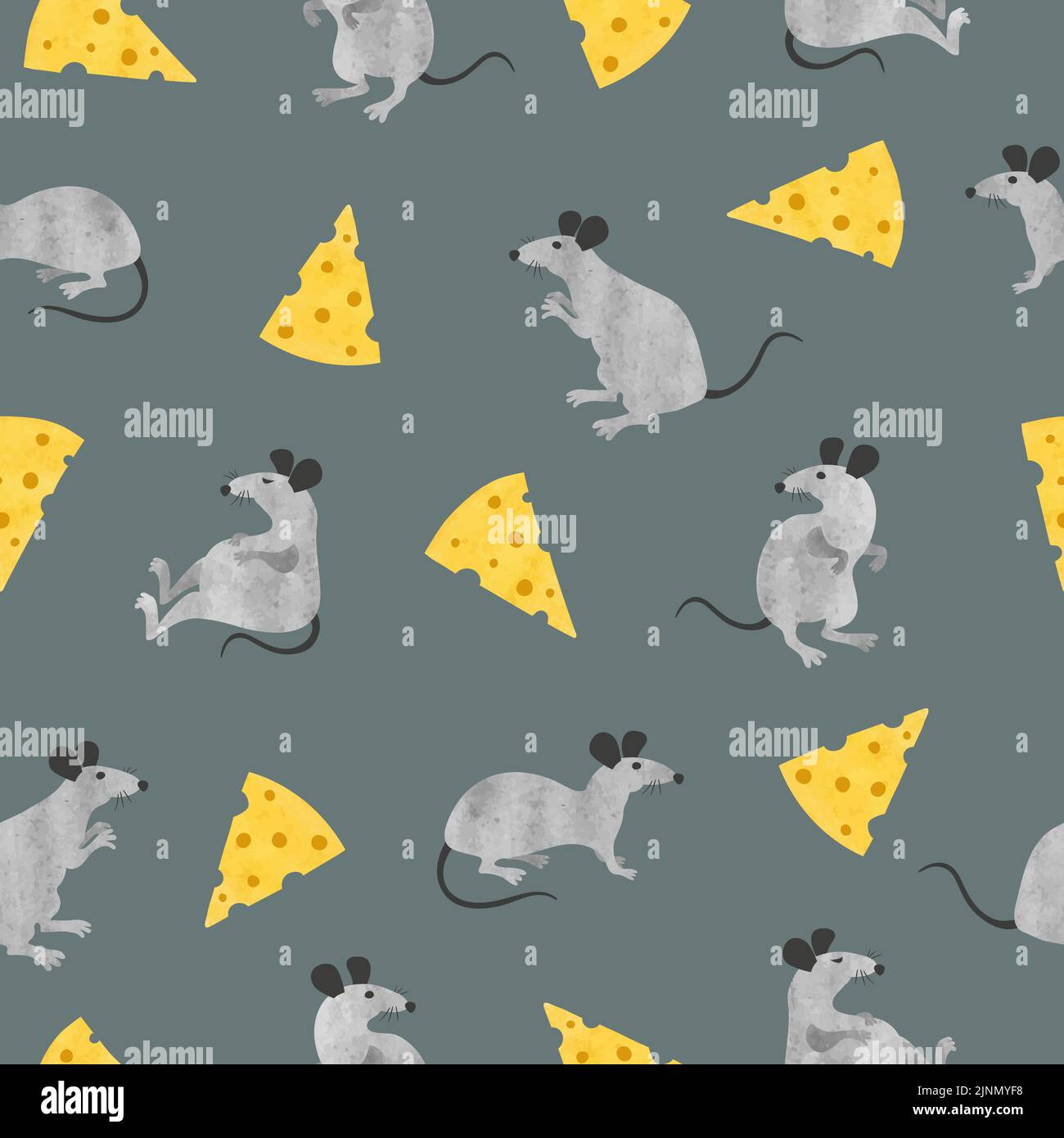 Cute rat and cheese pattern. Seamless vector watercolor mouse ...