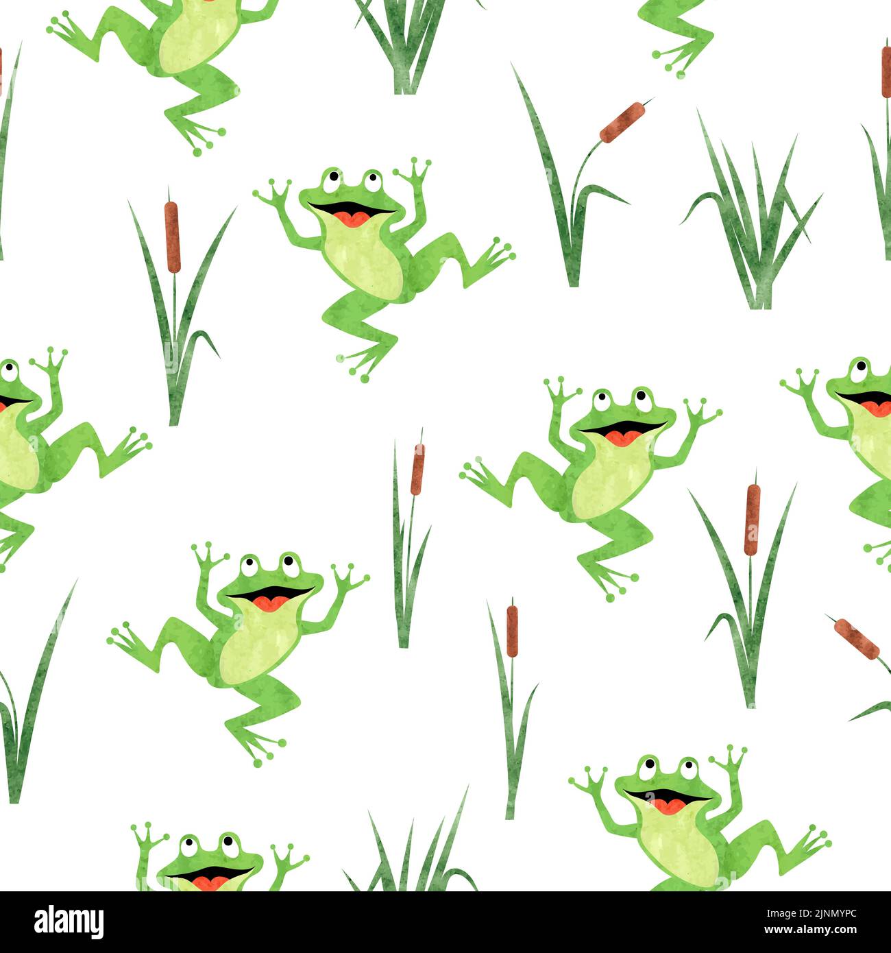 Cartoon watercolor frog pattern. Seamless vector marsh background Stock ...