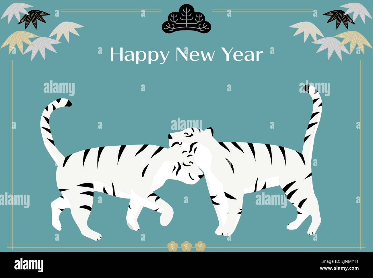 New Year's card with two white tigers greeting each other, Year of the Tiger 2022 Stock Vector ...