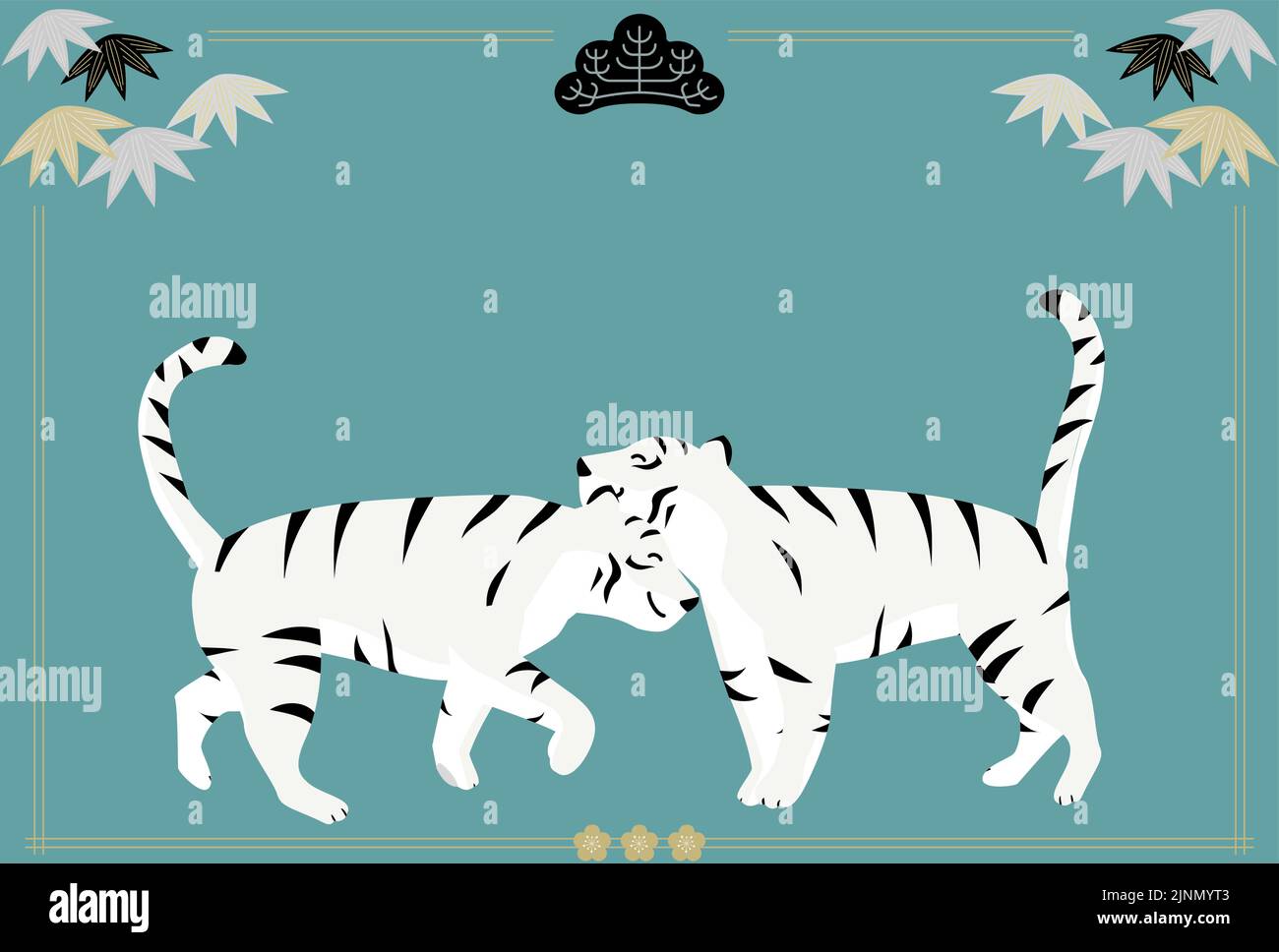 New Year's card with two white tigers greeting each other, Year of the Tiger 2022 Stock Vector ...