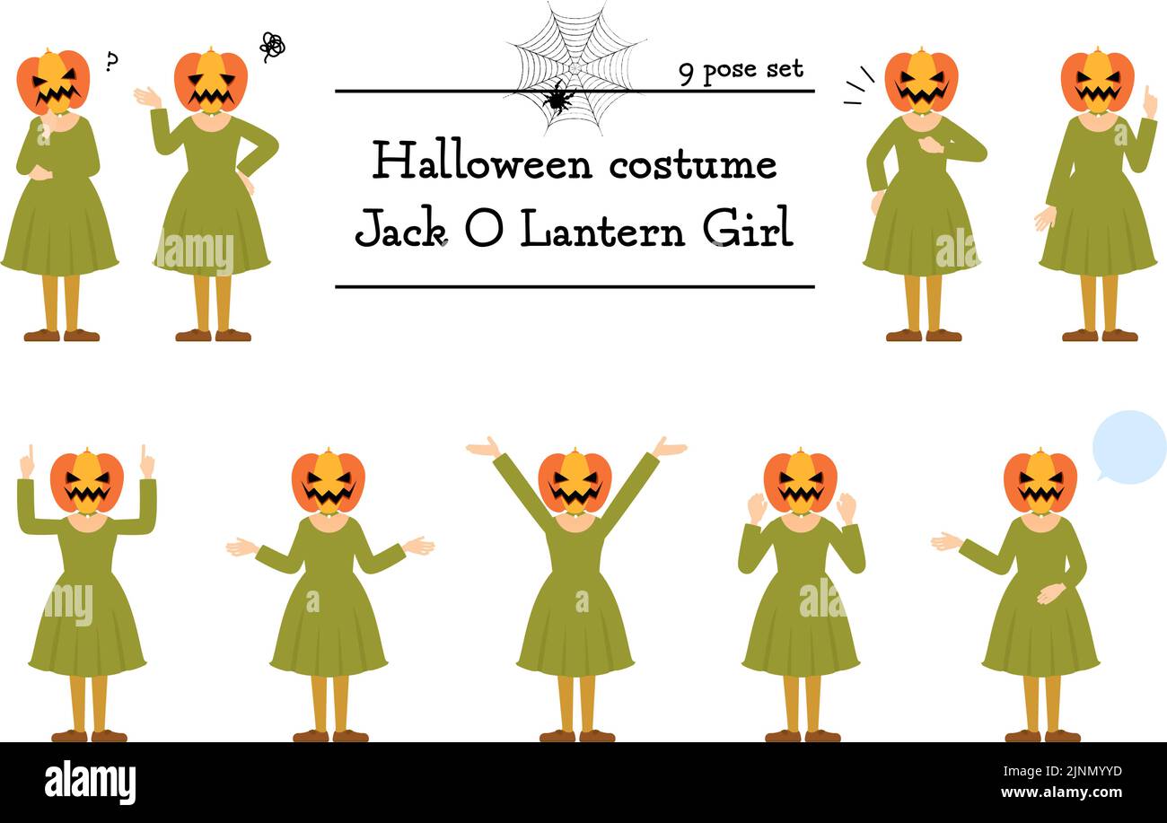 Halloween costume, pose set of a girl in a pumpkin ghost costume ...