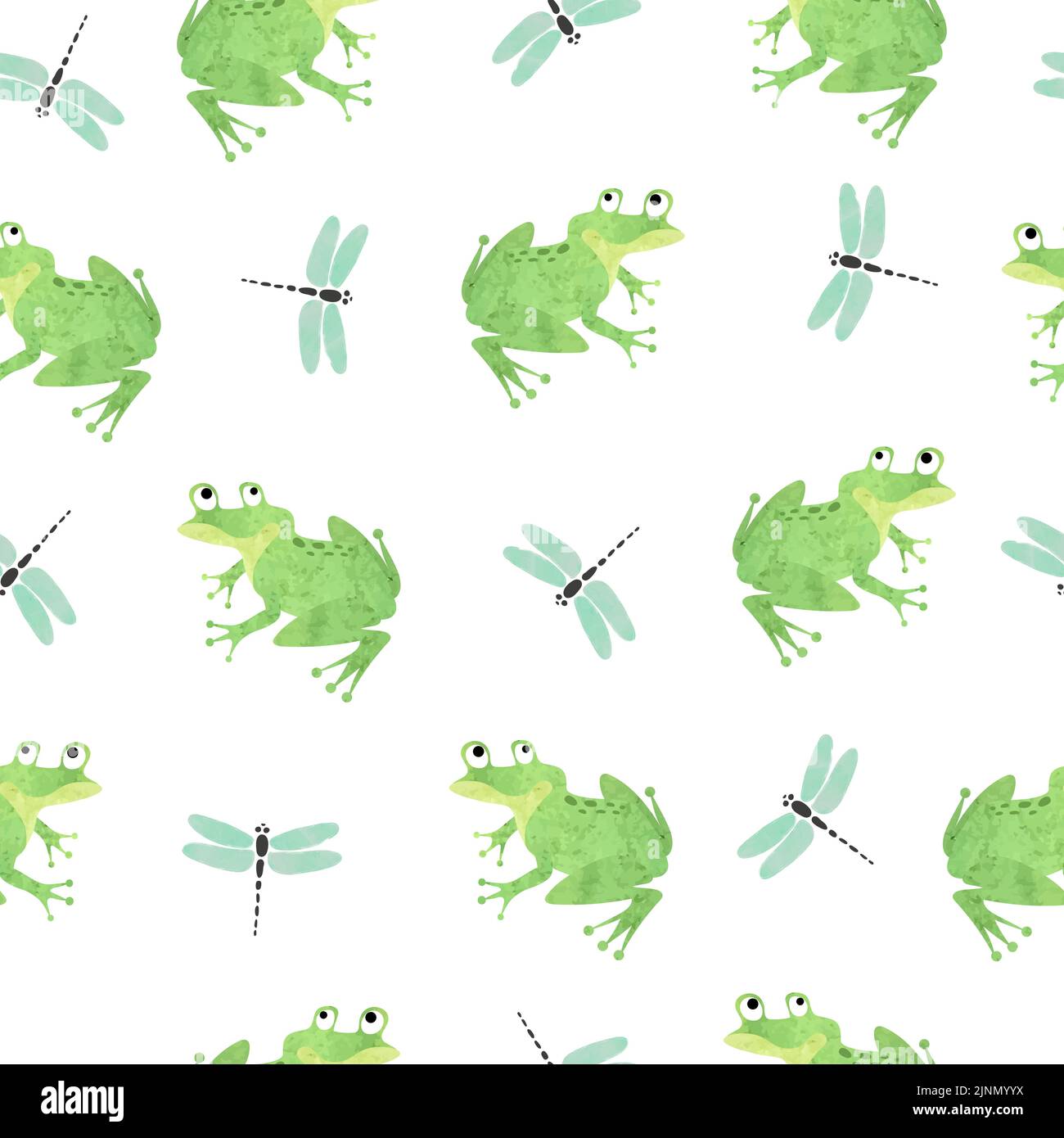 Seamless green frog pattern. Vector watercolor illustration with frogs ...