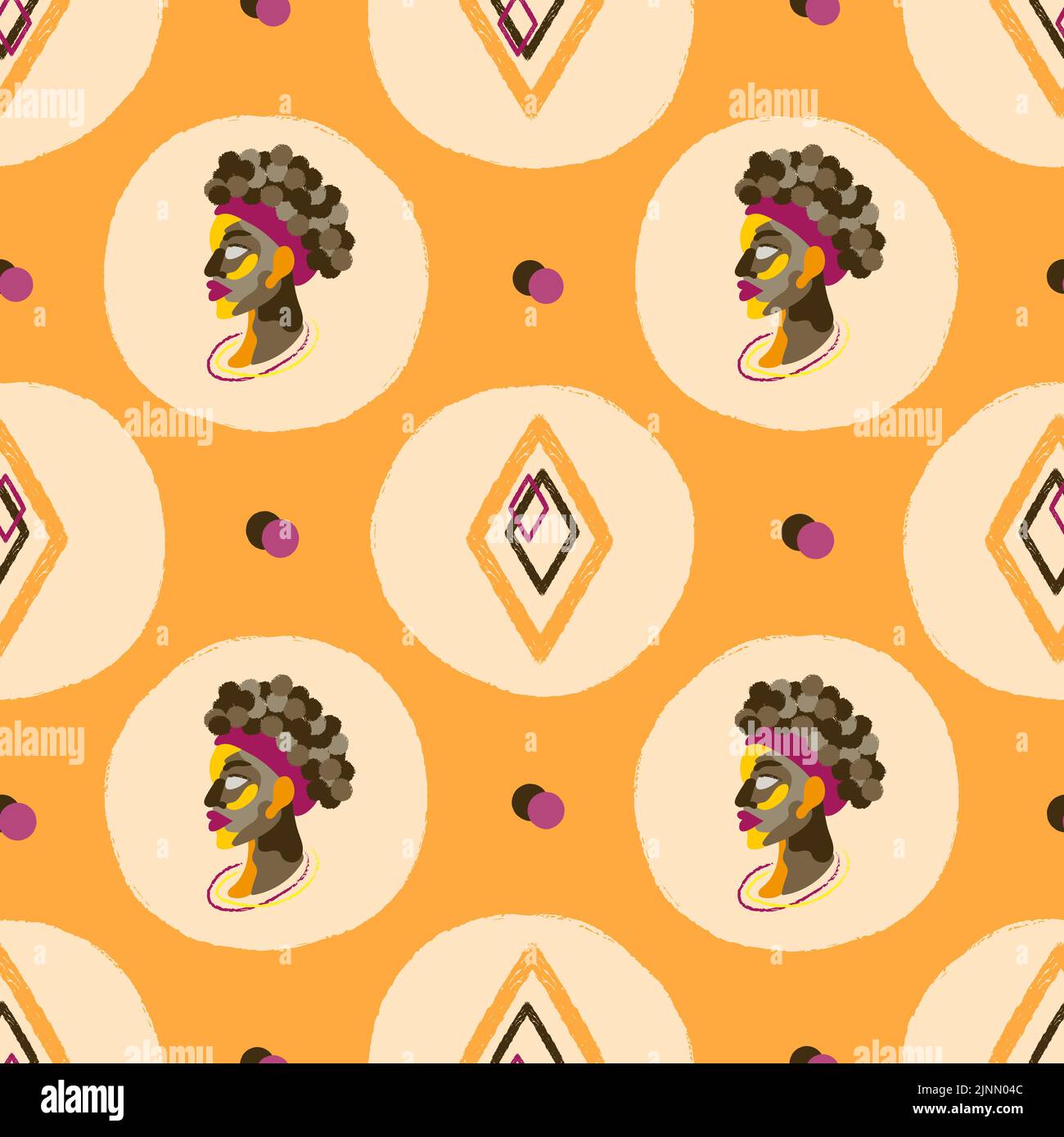 African polka dot pattern with beautiful woman portrait. Vector ...