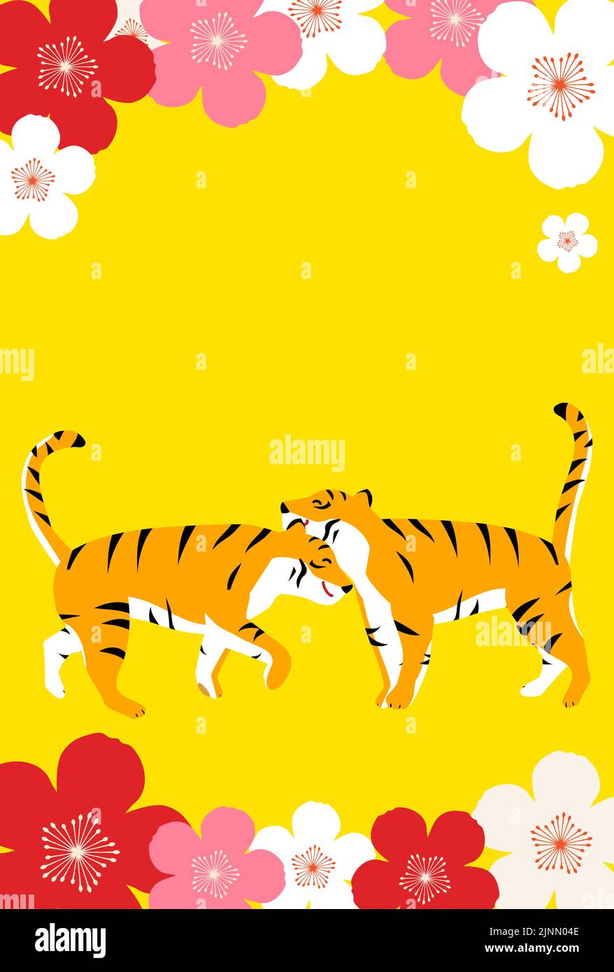 New Year's card with two tigers greeting each other, Year of the Tiger 2022 Stock Vector Image ...
