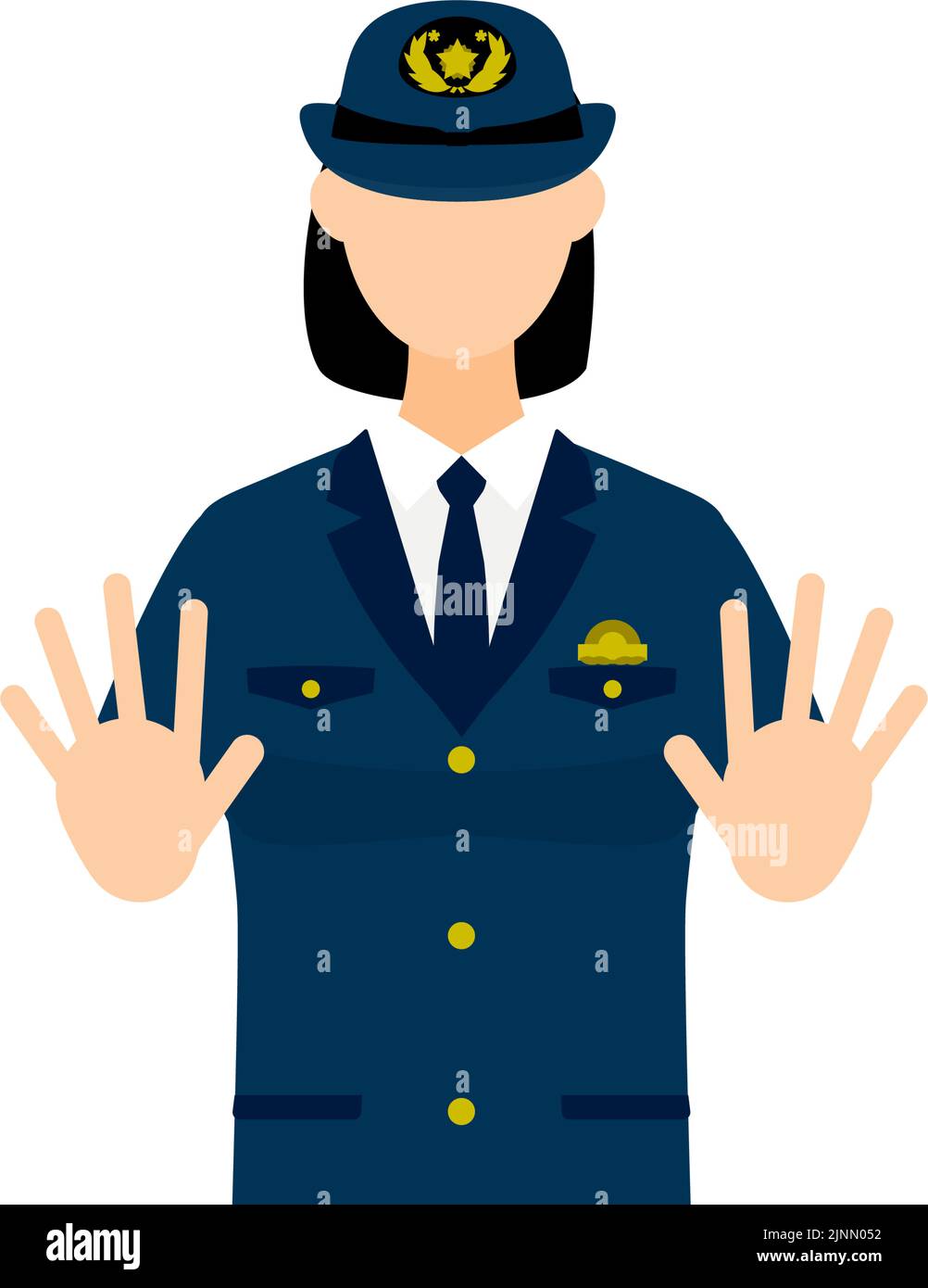 Young female police officer posing, Putting both hands out in front of ...