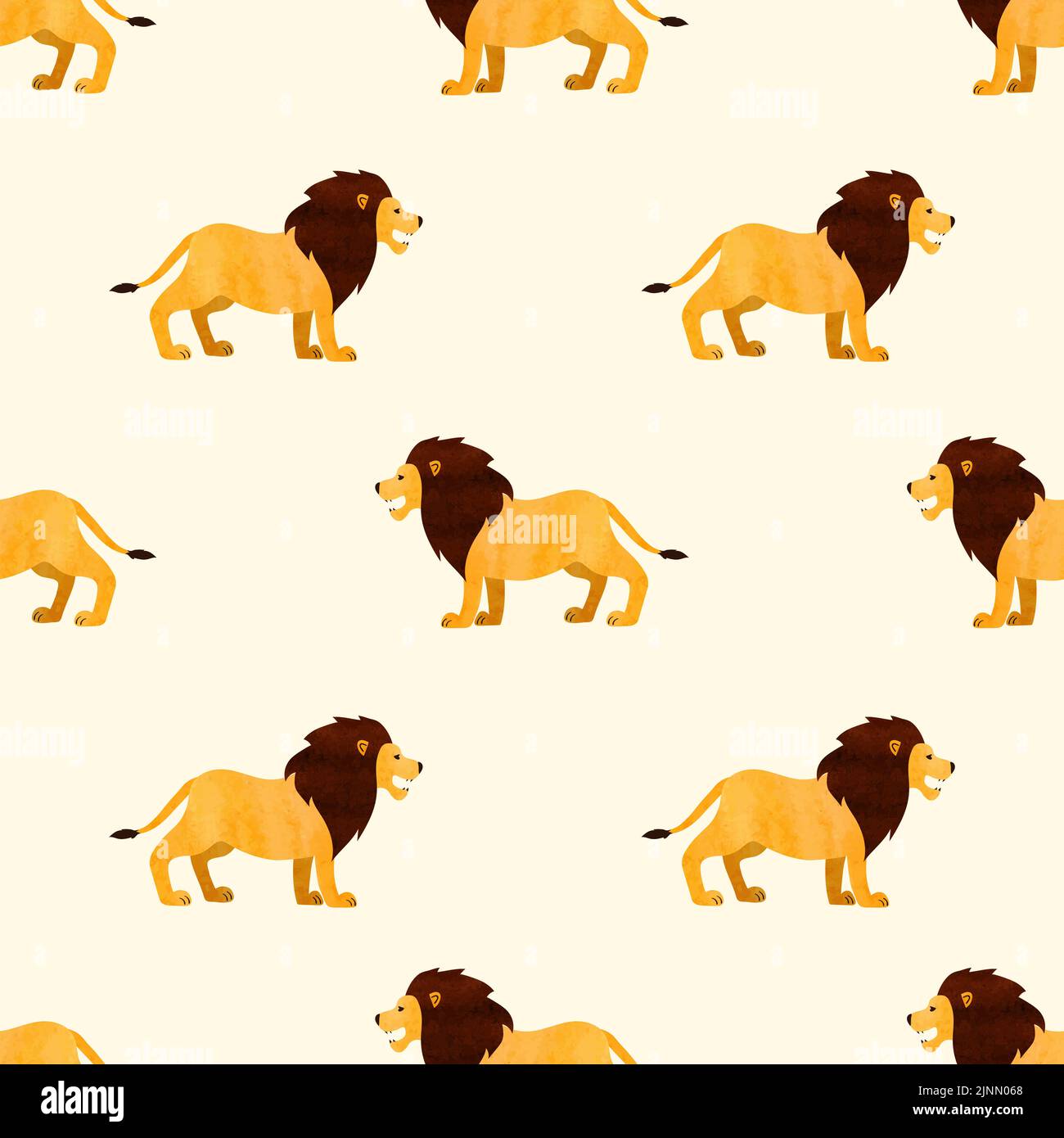 Seamless cute lion animal pattern. Vector simple watercolor ...