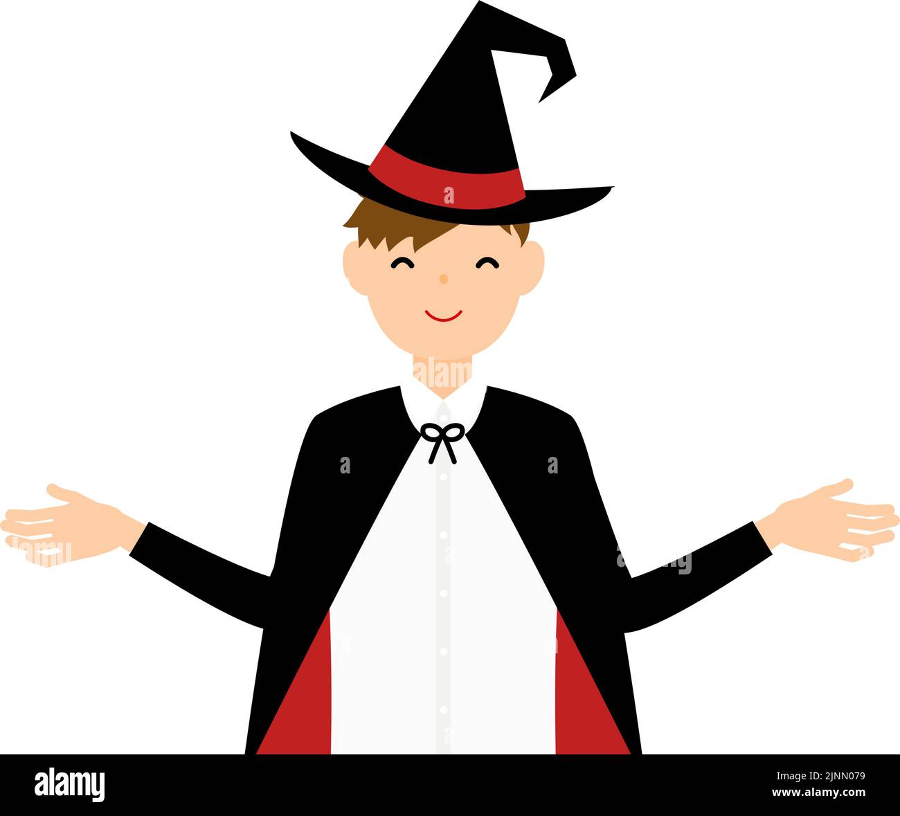 Halloween costume, boy in wizard costume holding out his arms Stock ...