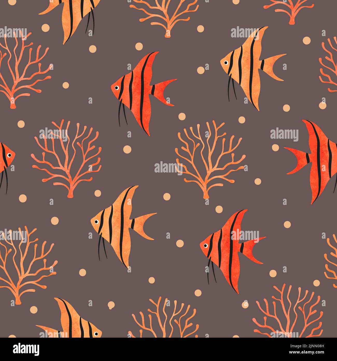 Orange Fish seamless pattern. Underwater watercolor background. Hand ...