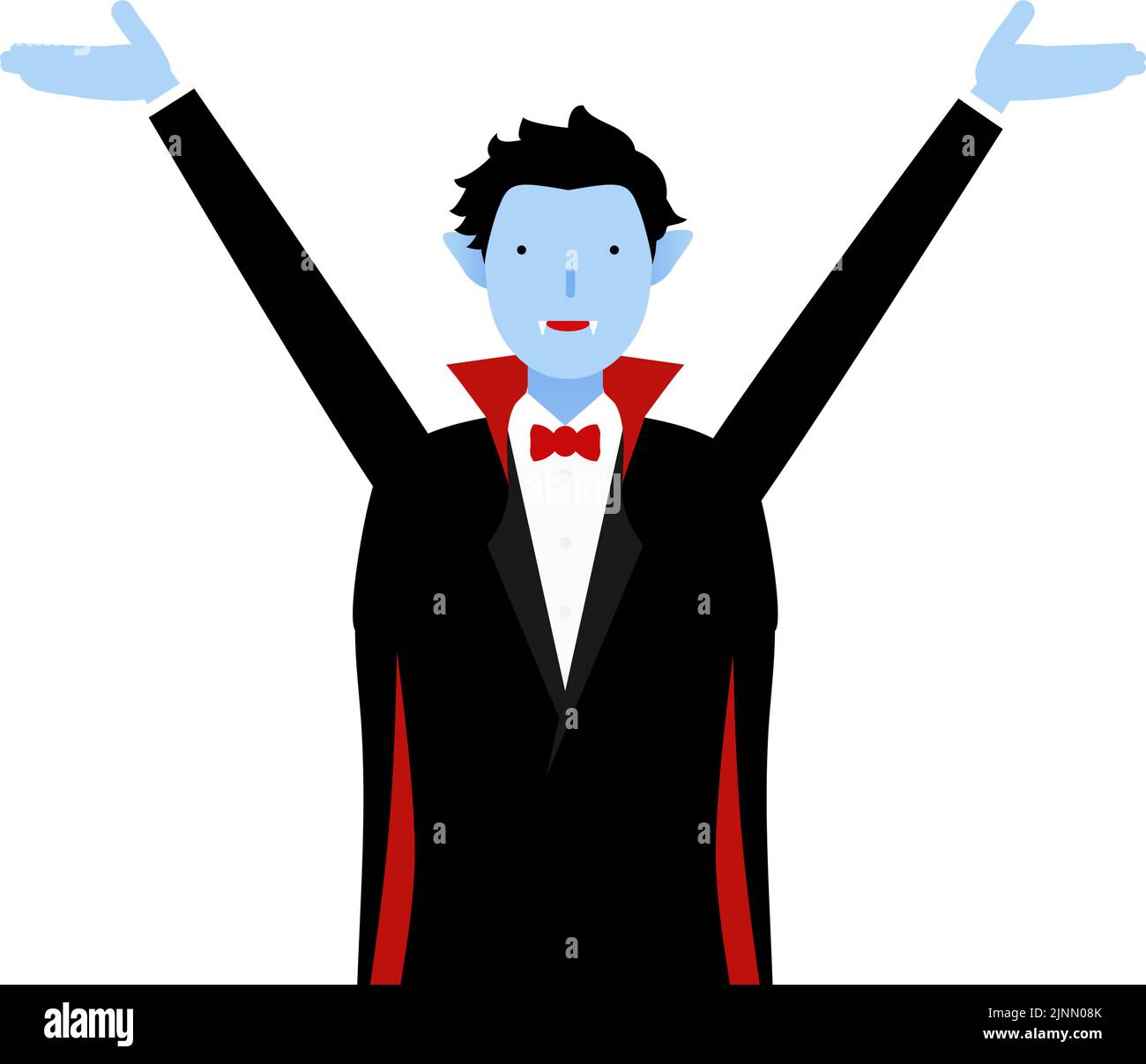 Halloween costume, pose of a man dressed as a vampire raising his arms ...