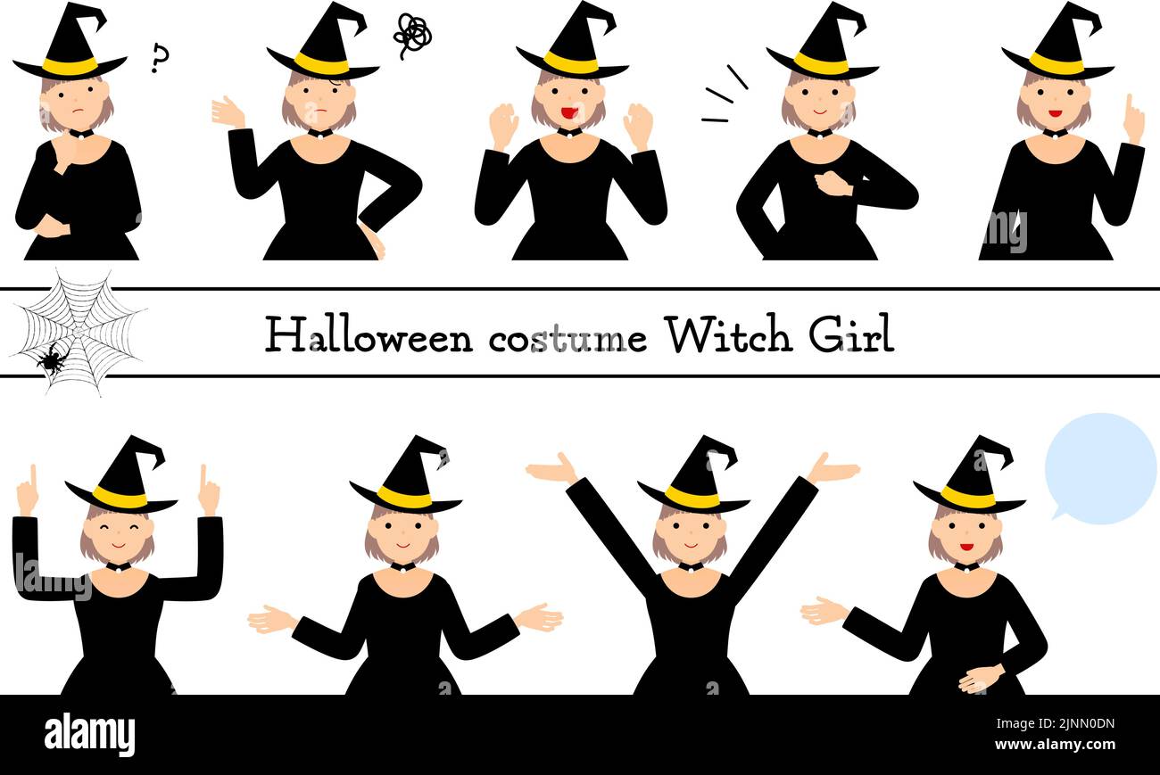 Halloween costume, pose set of a girl in a witch costume - talking ...