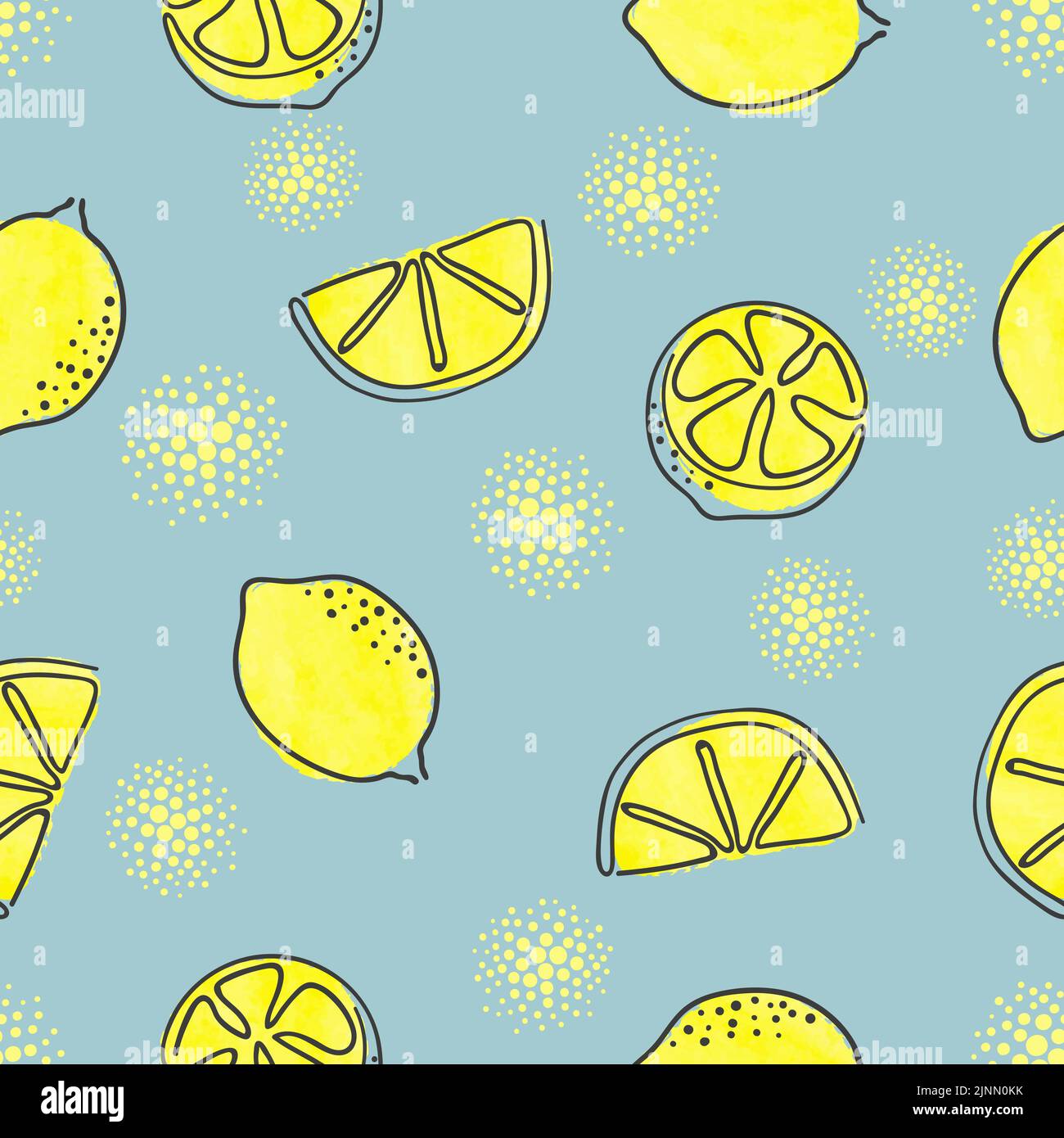 Seamless one line lemons pattern. Minimal citrus lemon fruit vector ...