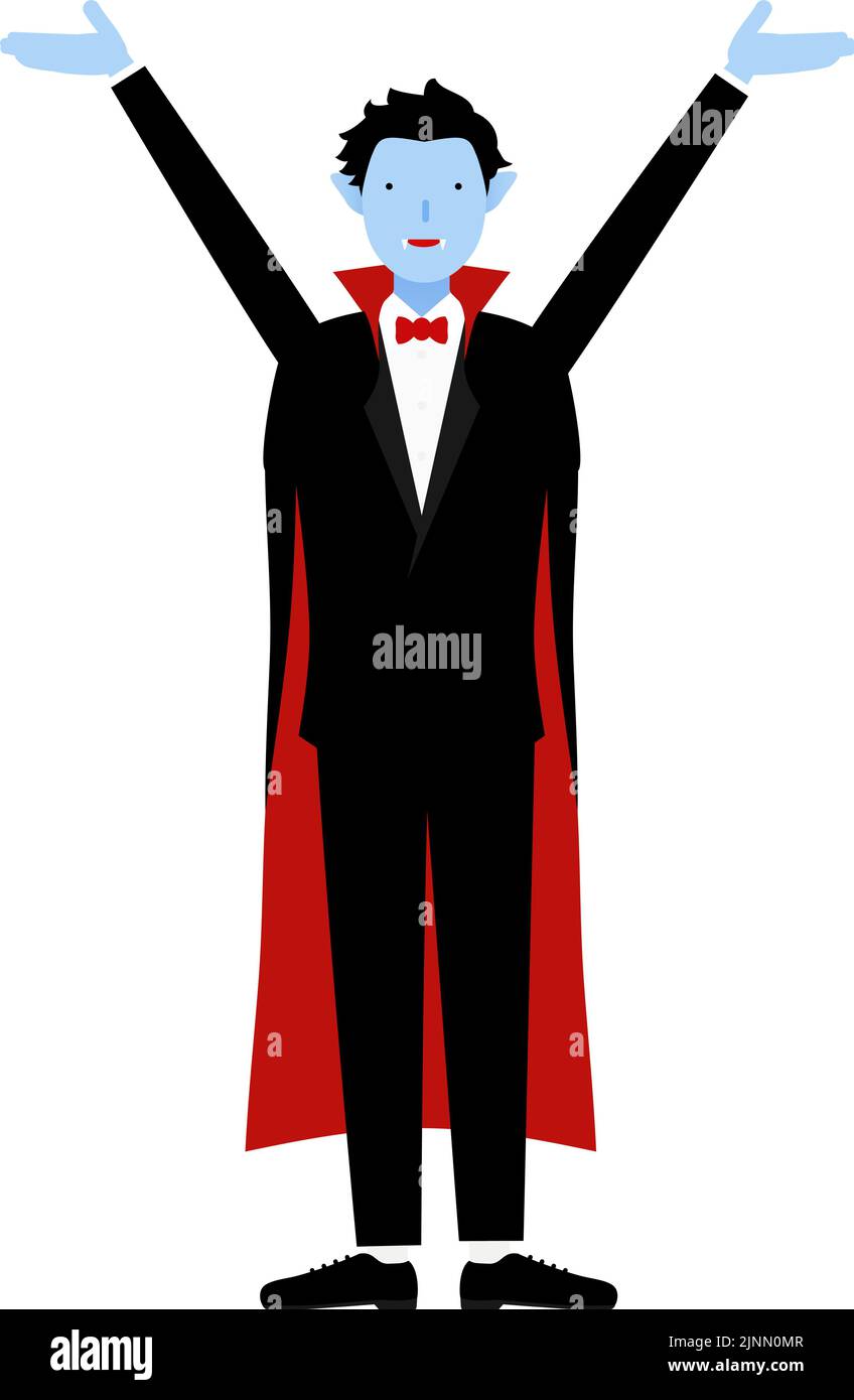 Halloween costume, pose of a man dressed as a vampire raising his arms ...