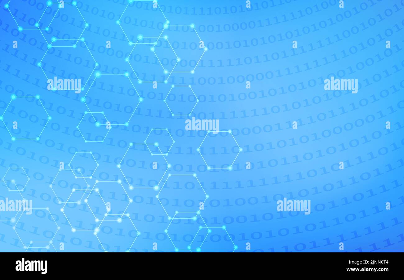 Glowing Hexagons And Binary Code Abstracts Blue Gradient Background Stock Vector Image And Art