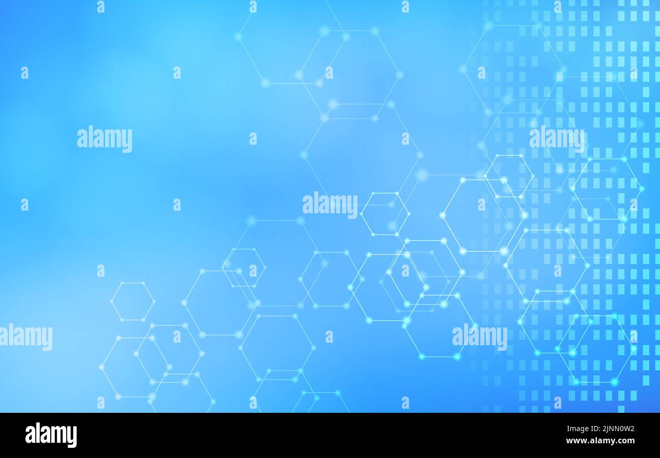 Hexagonal and rectangular abstracts with a digital network image, blue ...