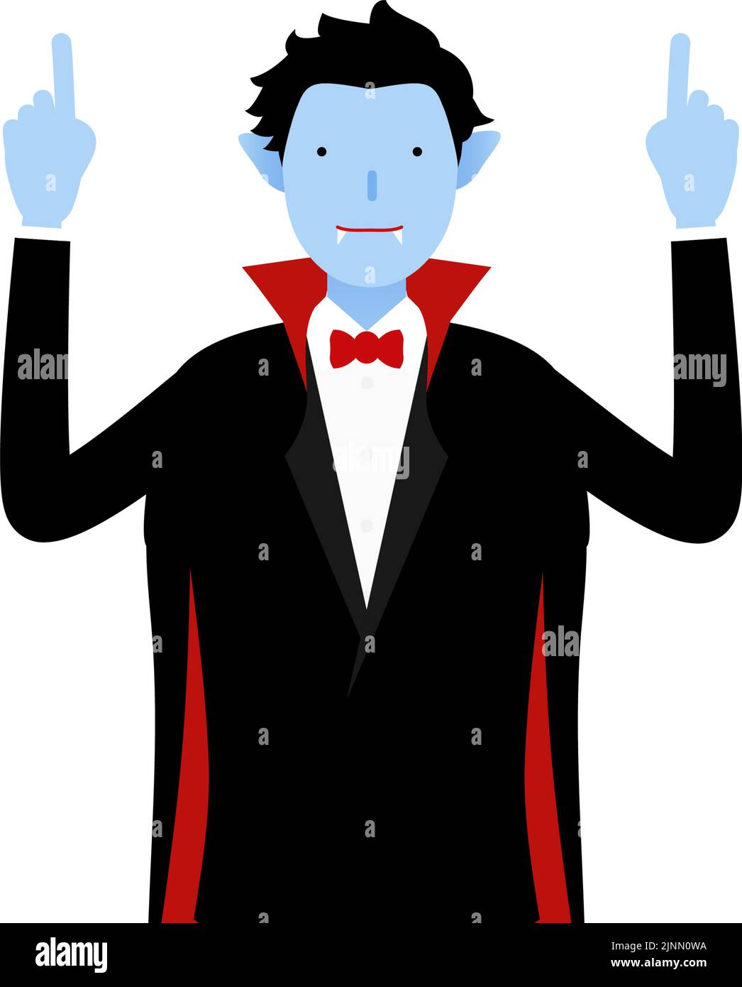 Halloween costumes, pose of a man dressed as a vampire pointing with ...