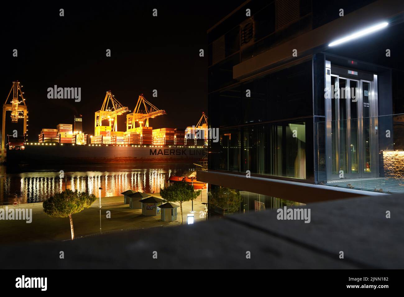 The harbour of Koper at night Stock Photo - Alamy