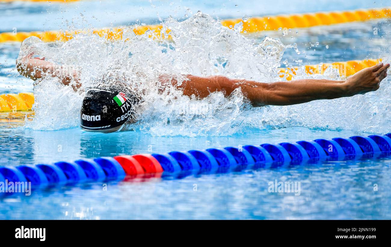Roma, Italy. 12th Aug, 2022. CECCON Thomas ITA ITALY50m Butterfly Men Final Swimming Roma, 12/8 ...