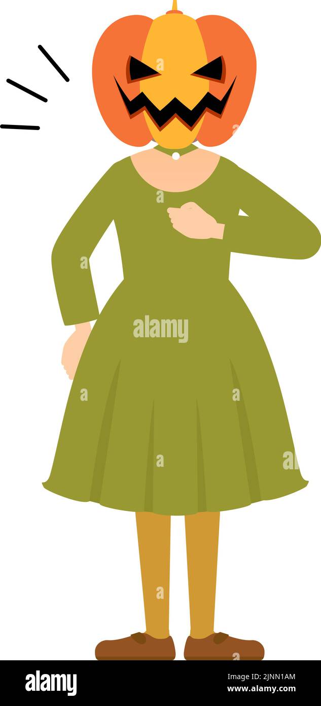 Halloween costume, pose of a girl dressed as a pumpkin ghost beating ...