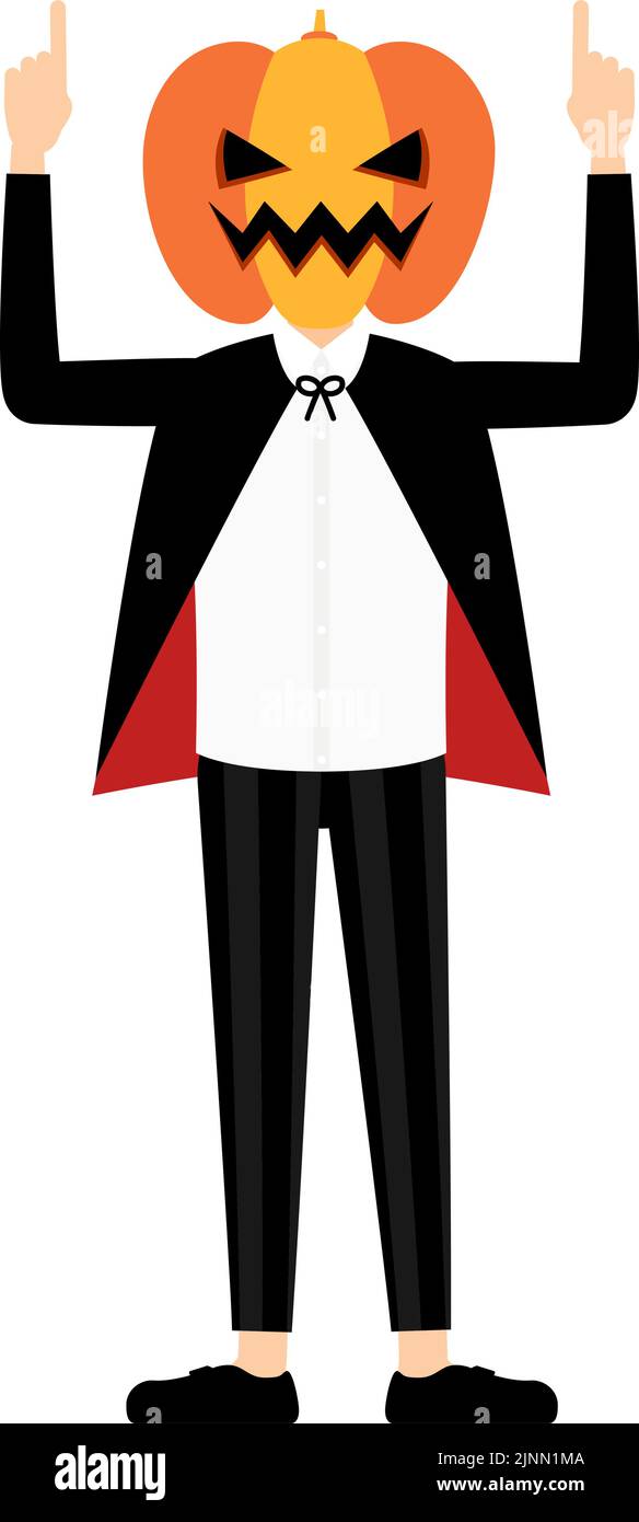 Halloween costume, a boy in a pumpkin ghost pose pointing with both ...